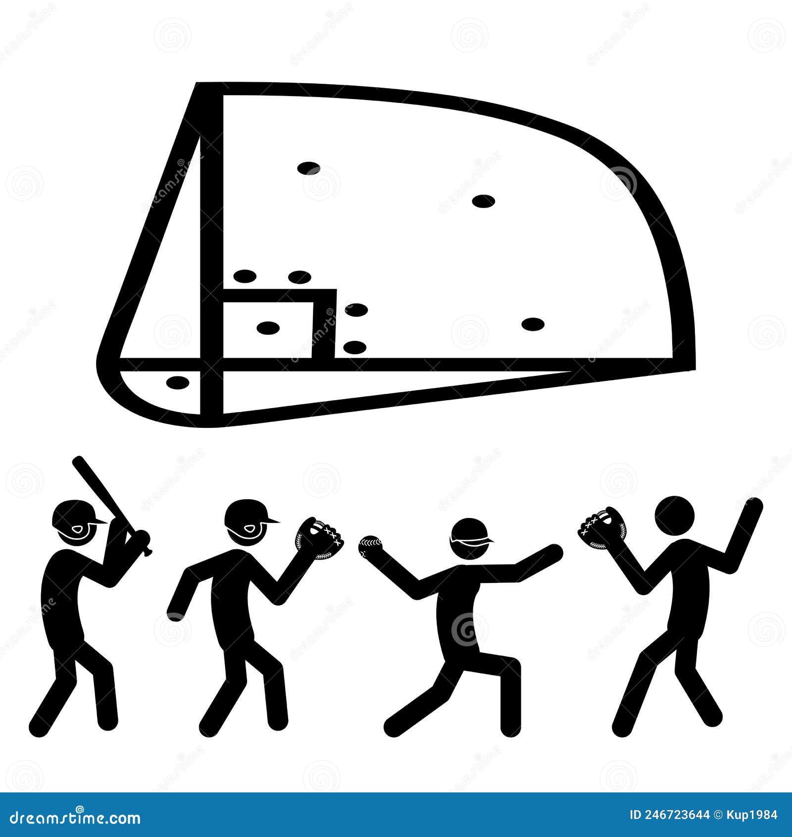 Set of Stick Figures Playing Baseball, Flat Vector Illustration Stock ...