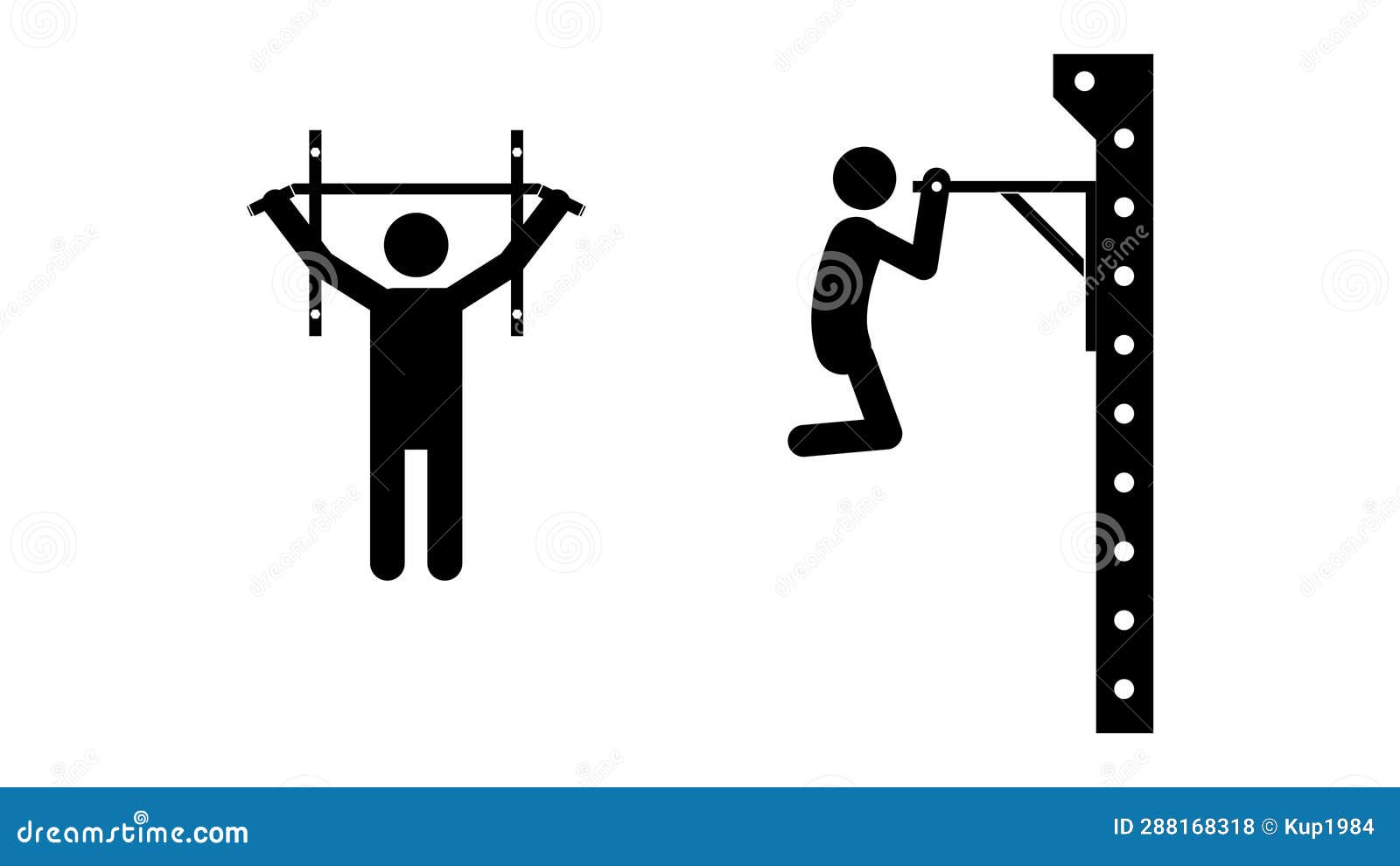 Set of Stick Figures Pull-ups on the Bar. Flat Style, Vector ...