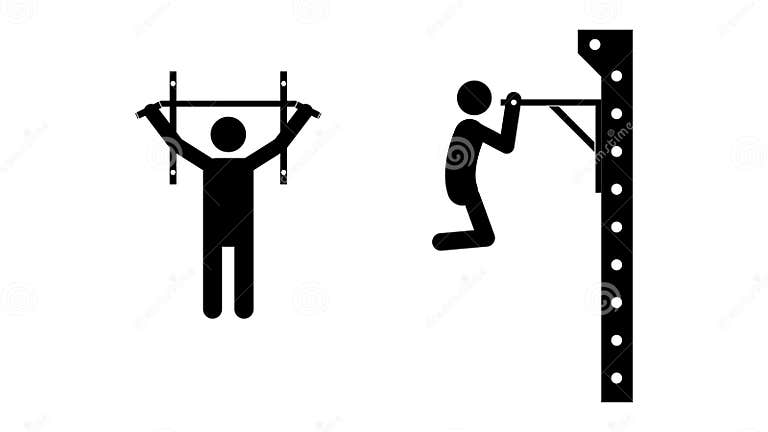 Set of Stick Figures Pull-ups on the Bar. Flat Style, Vector ...
