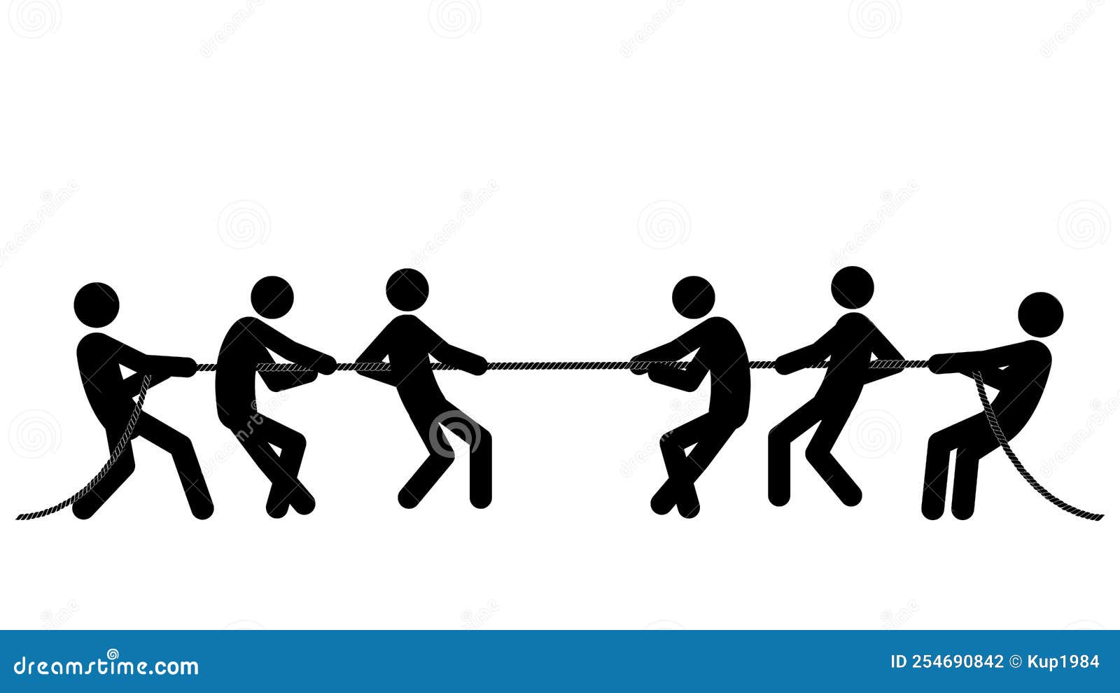 Set Of Stick Figures Tug Of War, Flat Vector Illustration ...