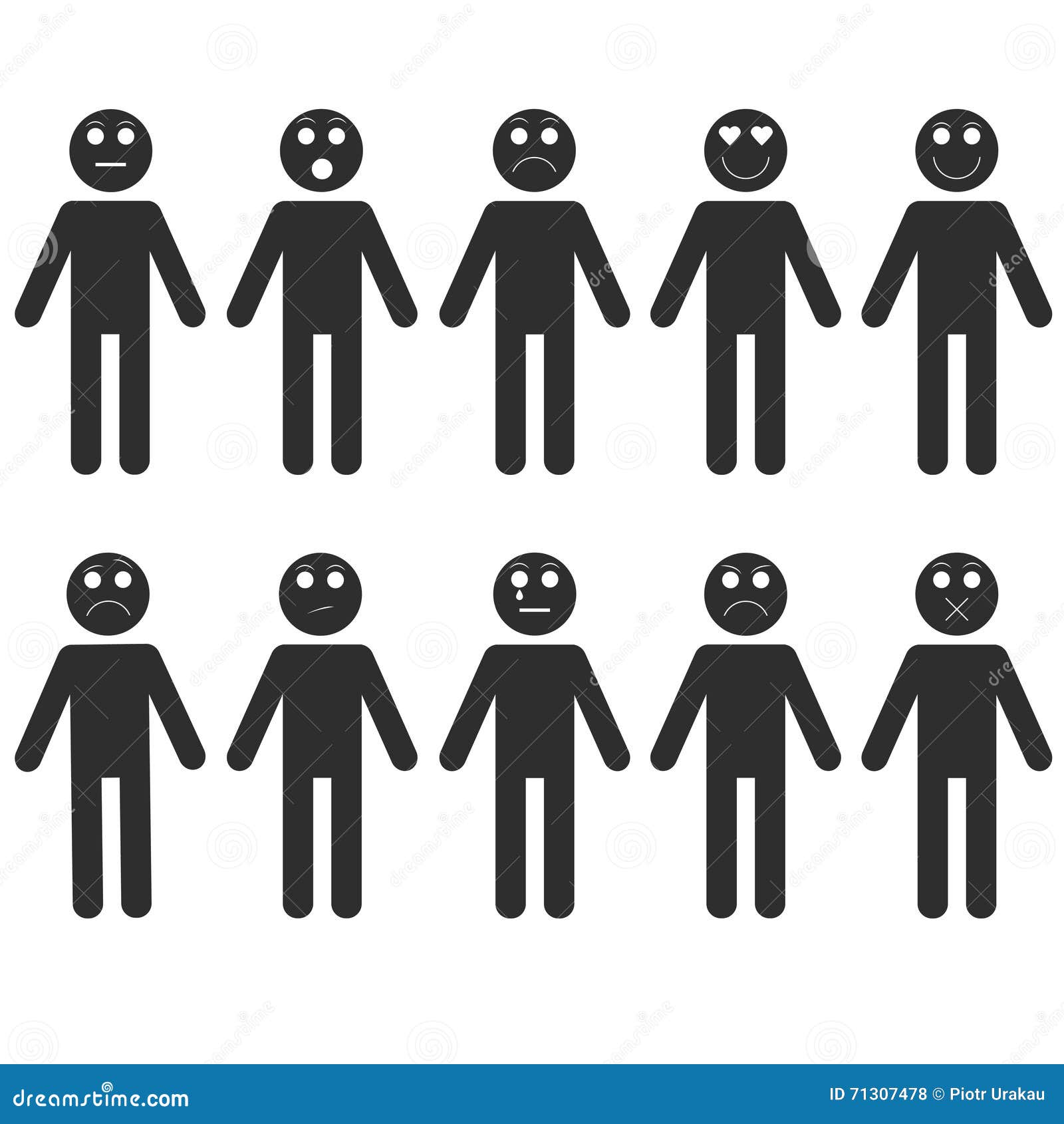 Set of stick man emotions stock vector. Illustration of black - 71307478