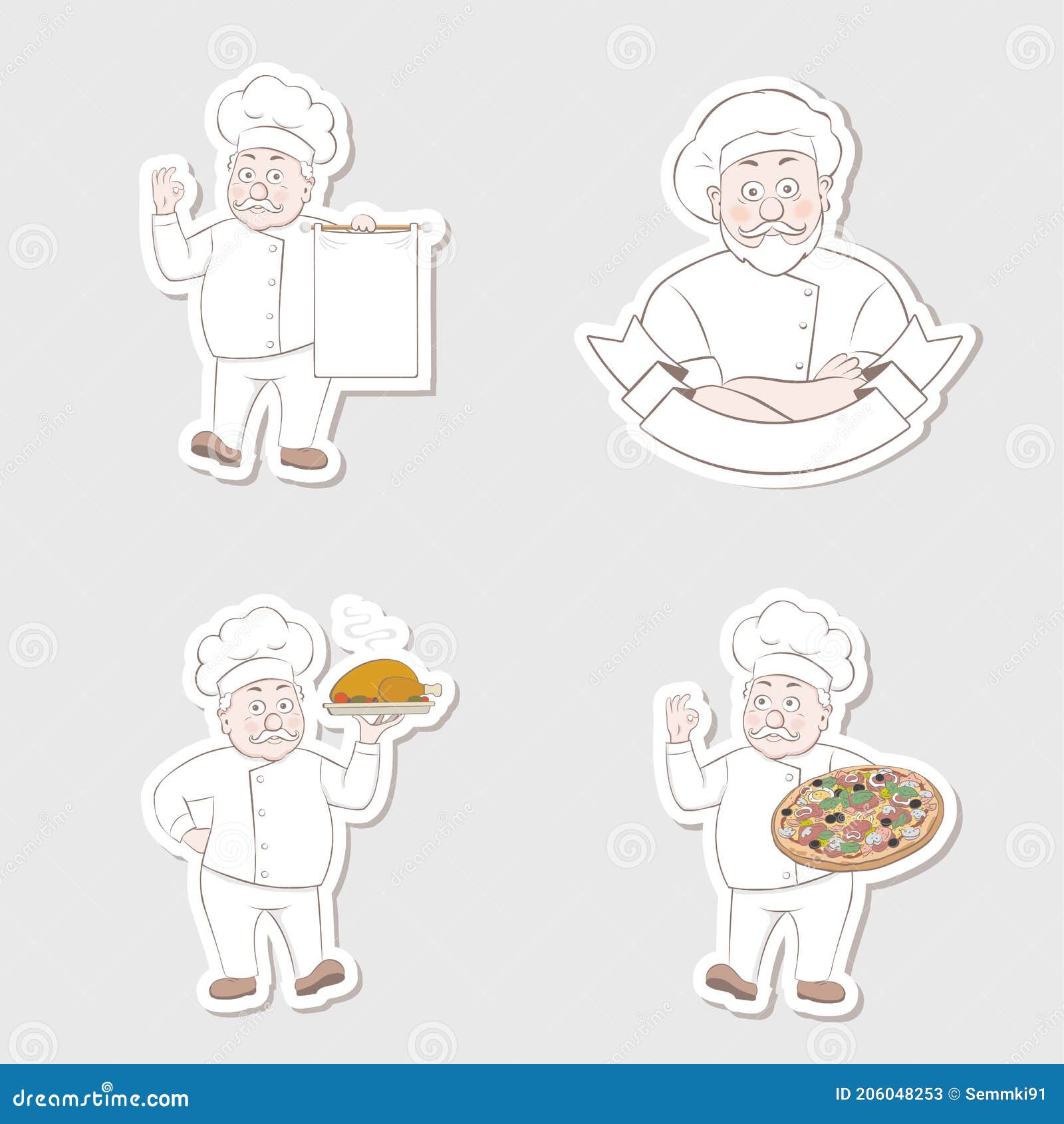 Set Sticker Chef in Cook Cap Keeping.Vector Cartoon Illustration Stock ...
