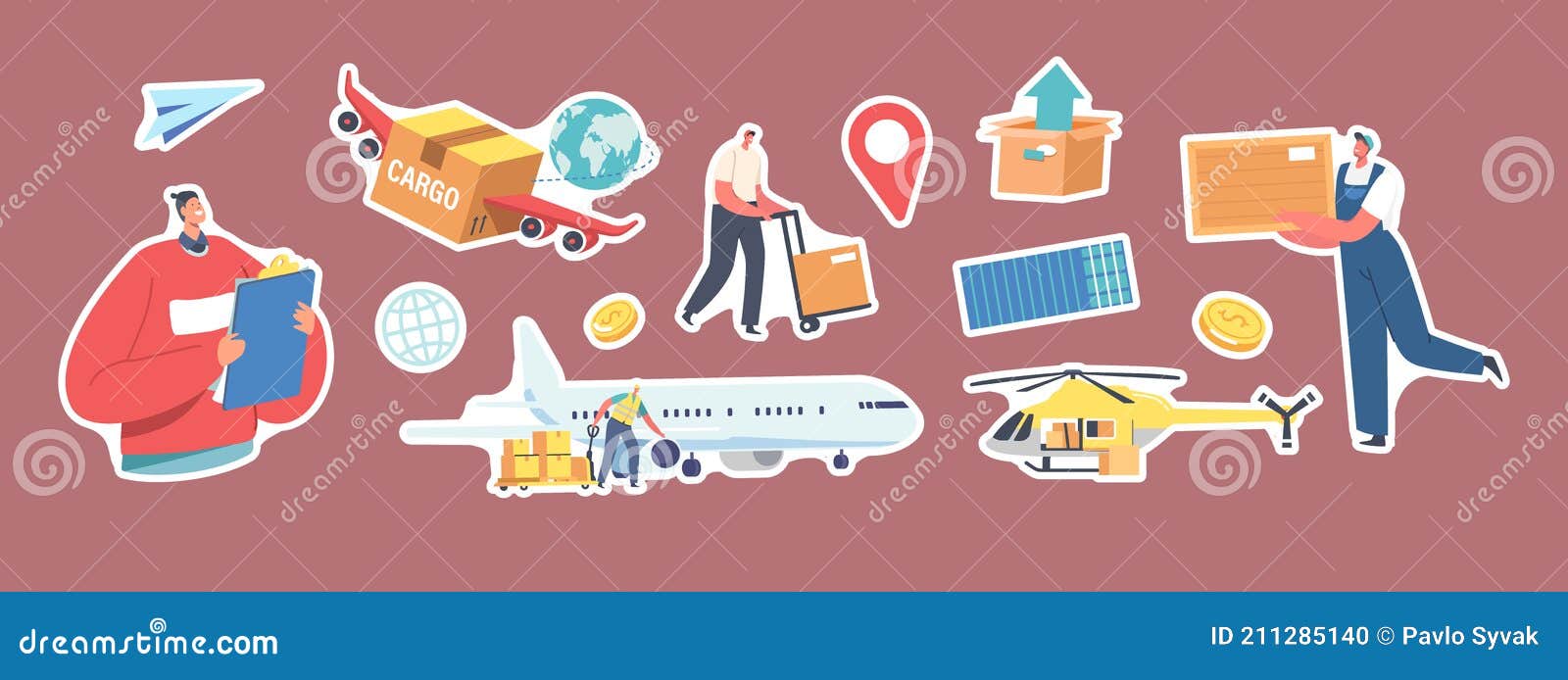 Set of Stickers Air Cargo Transportation Theme. Loader Characters ...