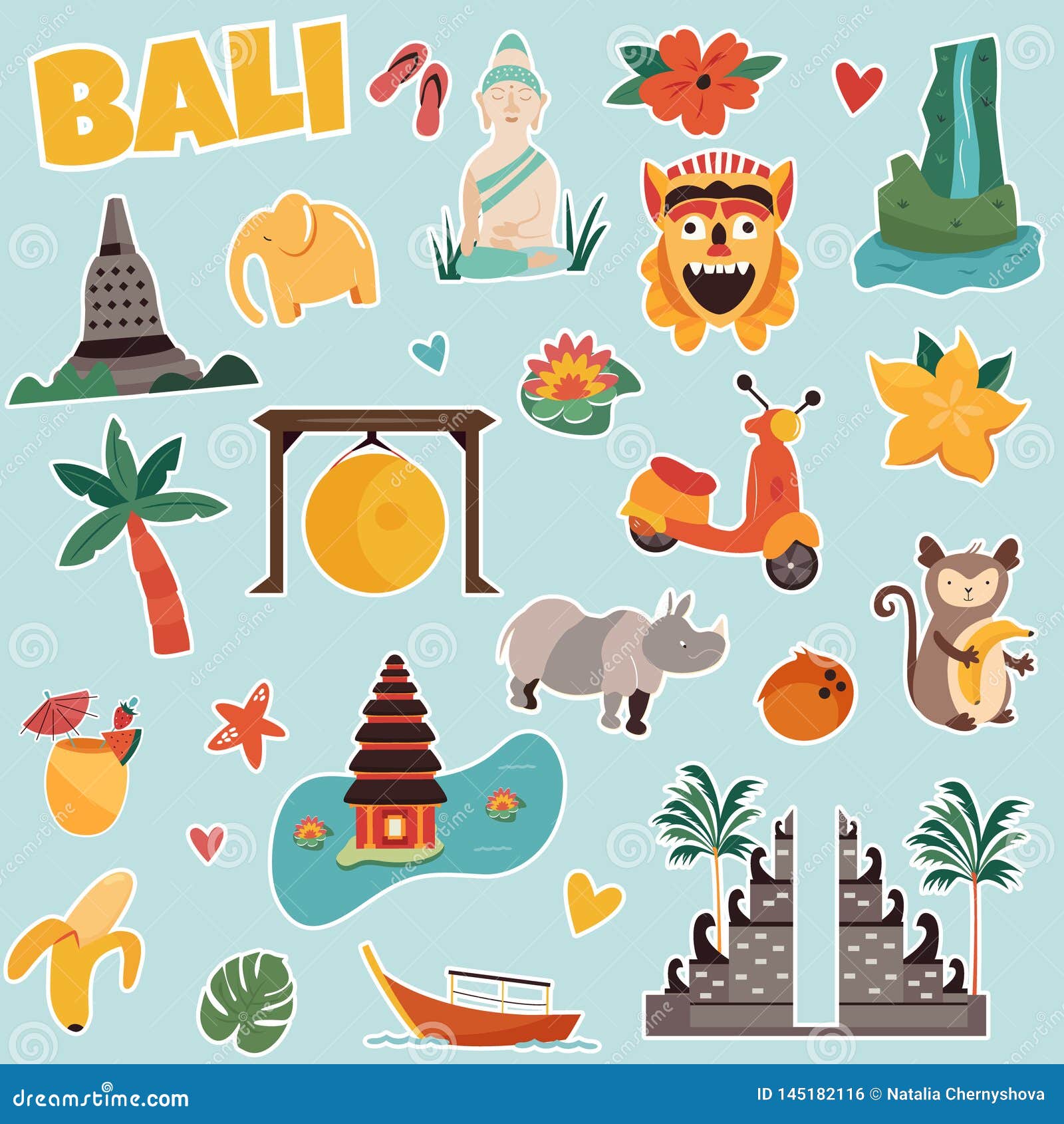 Bali Landmarks Vector Icons Set. Illustrated Travel Collection ...