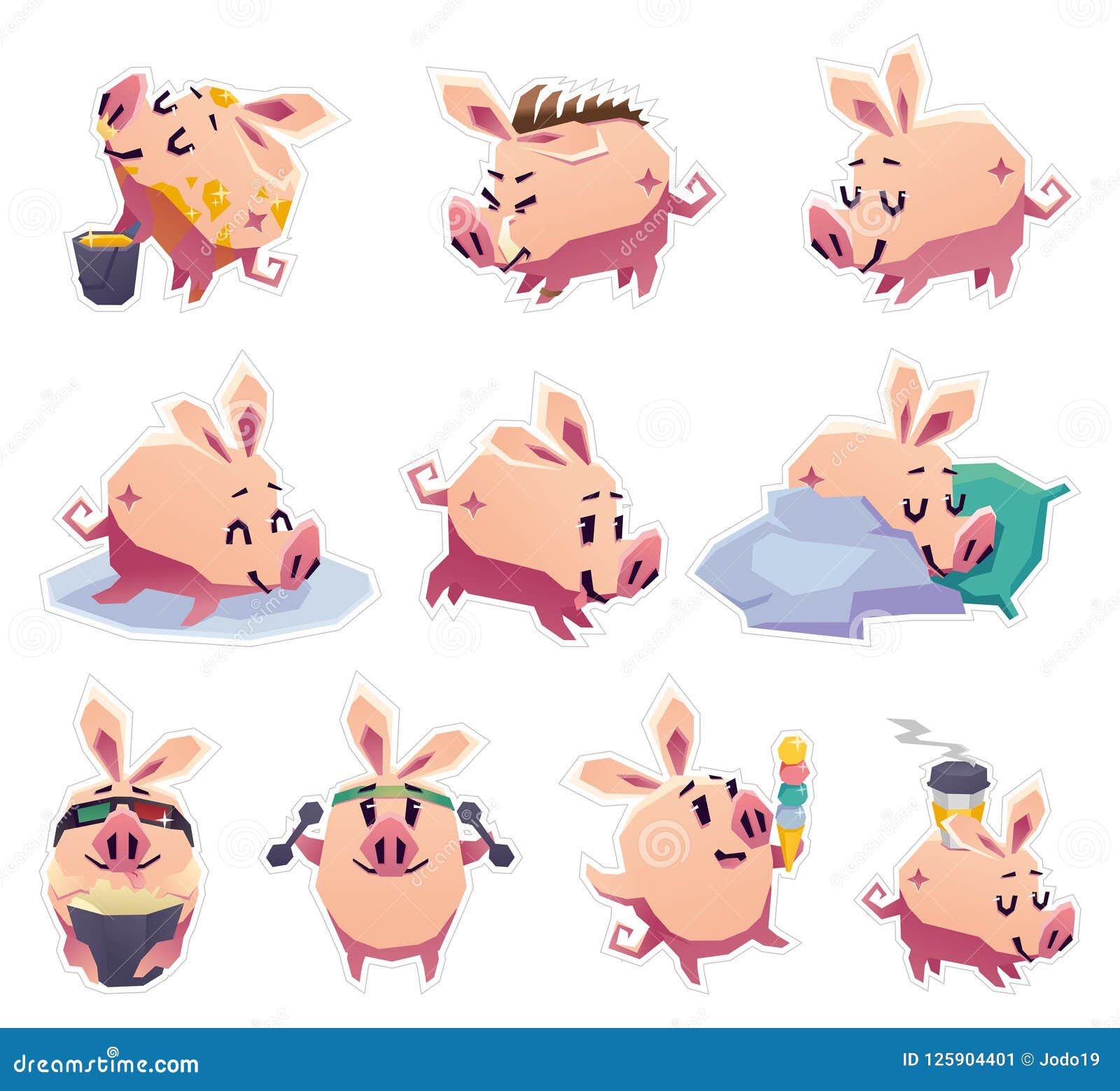 Set of Stickers Cartoon Pigs Stock Vector - Illustration of ...