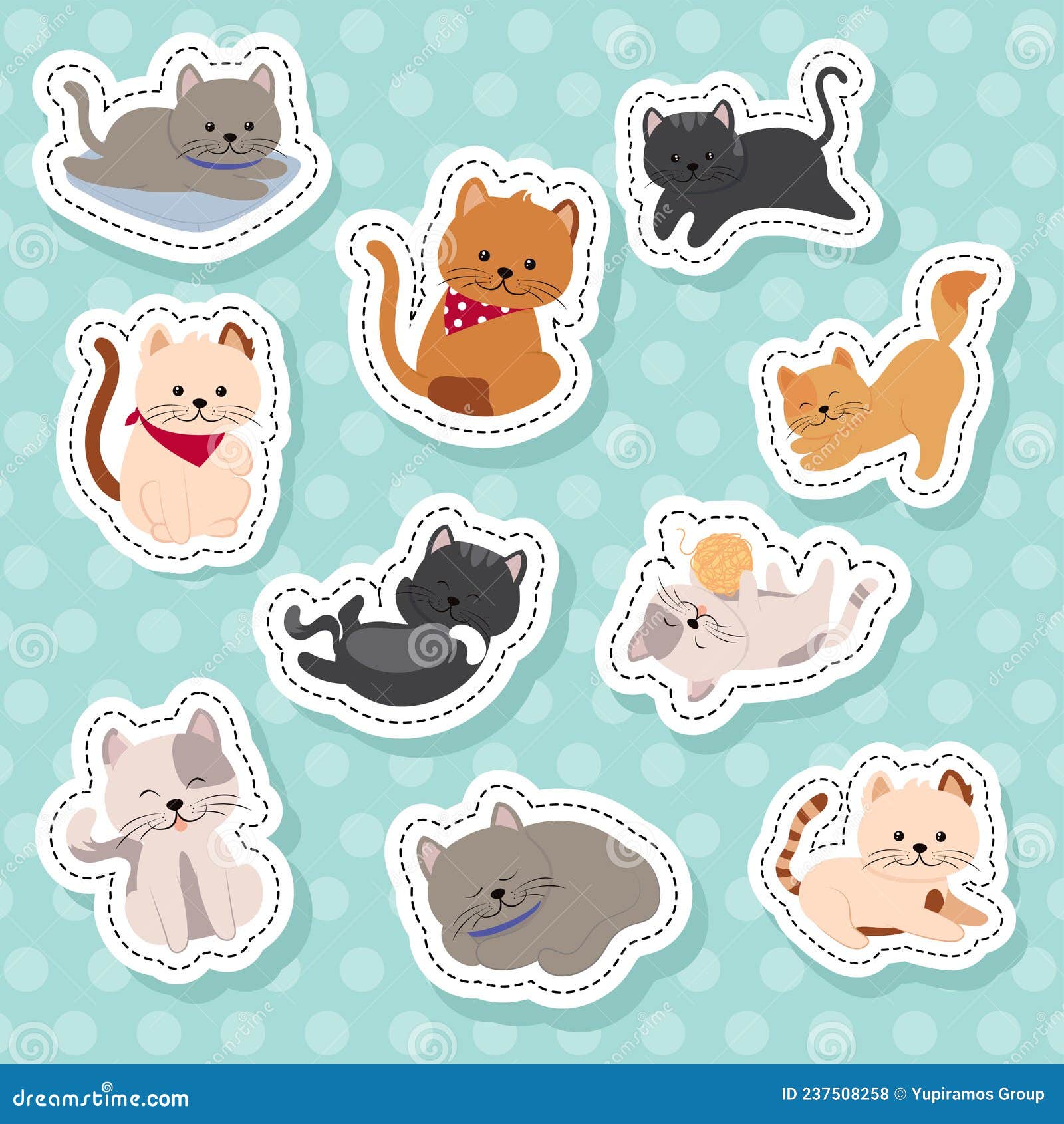 Set Of Stickers With Cats, Hands With Gestures, Collars, Flat Style ...