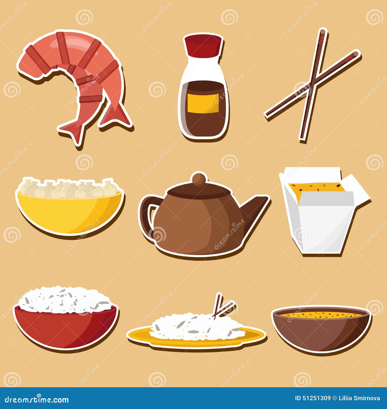 Set of Stickers on Chinese Cuisine Theme Stock Vector - Illustration of ...