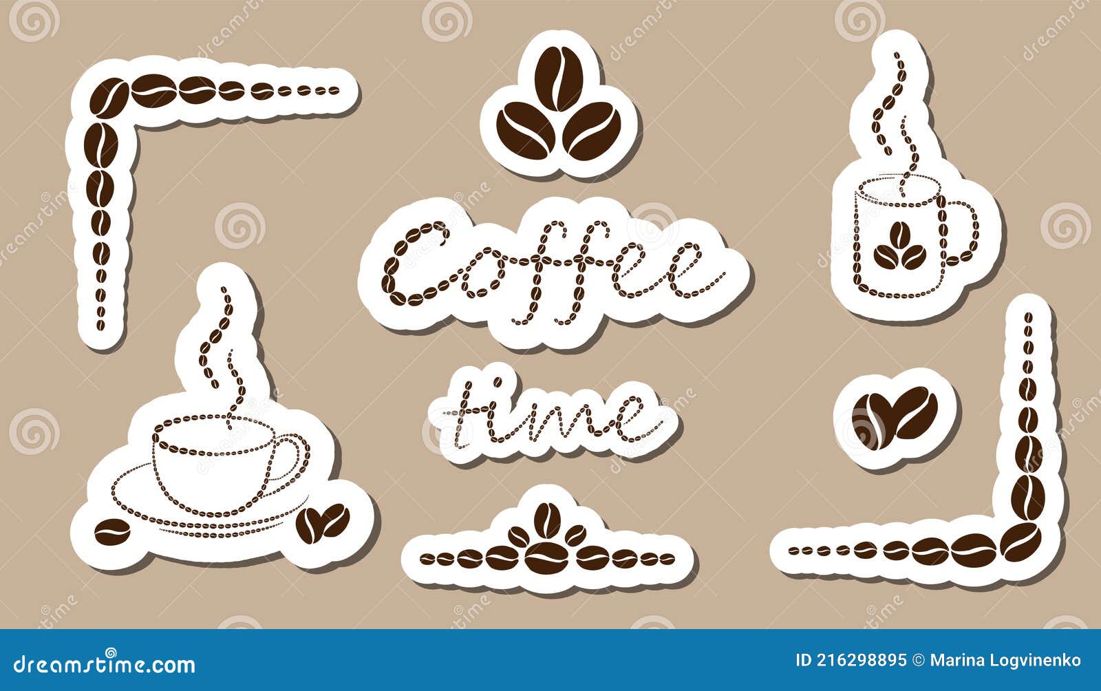 Set of Stickers Coffee Time Stock Vector - Illustration of dinner ...