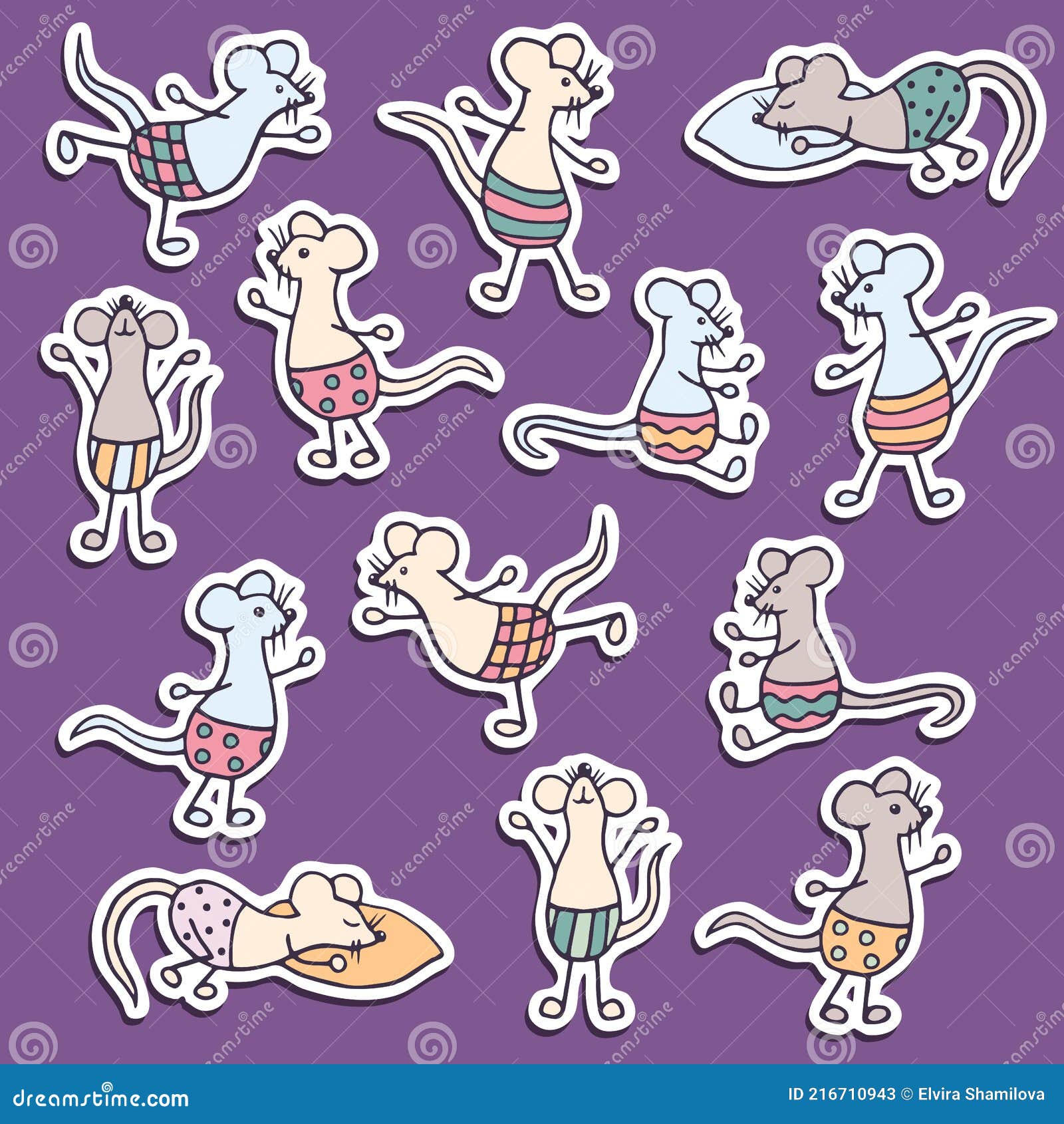 Set of Stickers with Cute Mice Stock Vector - Illustration of mouse ...