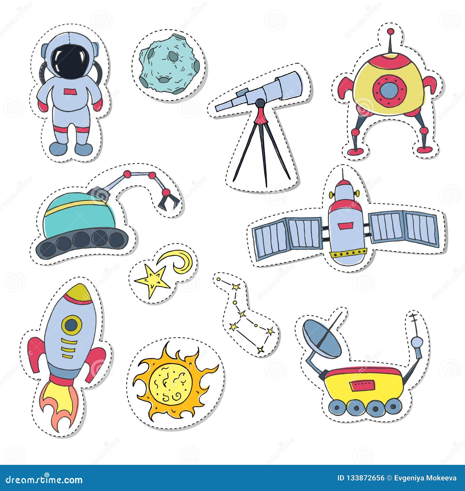 Set of Stickers with Different Space Objects Stock Vector ...