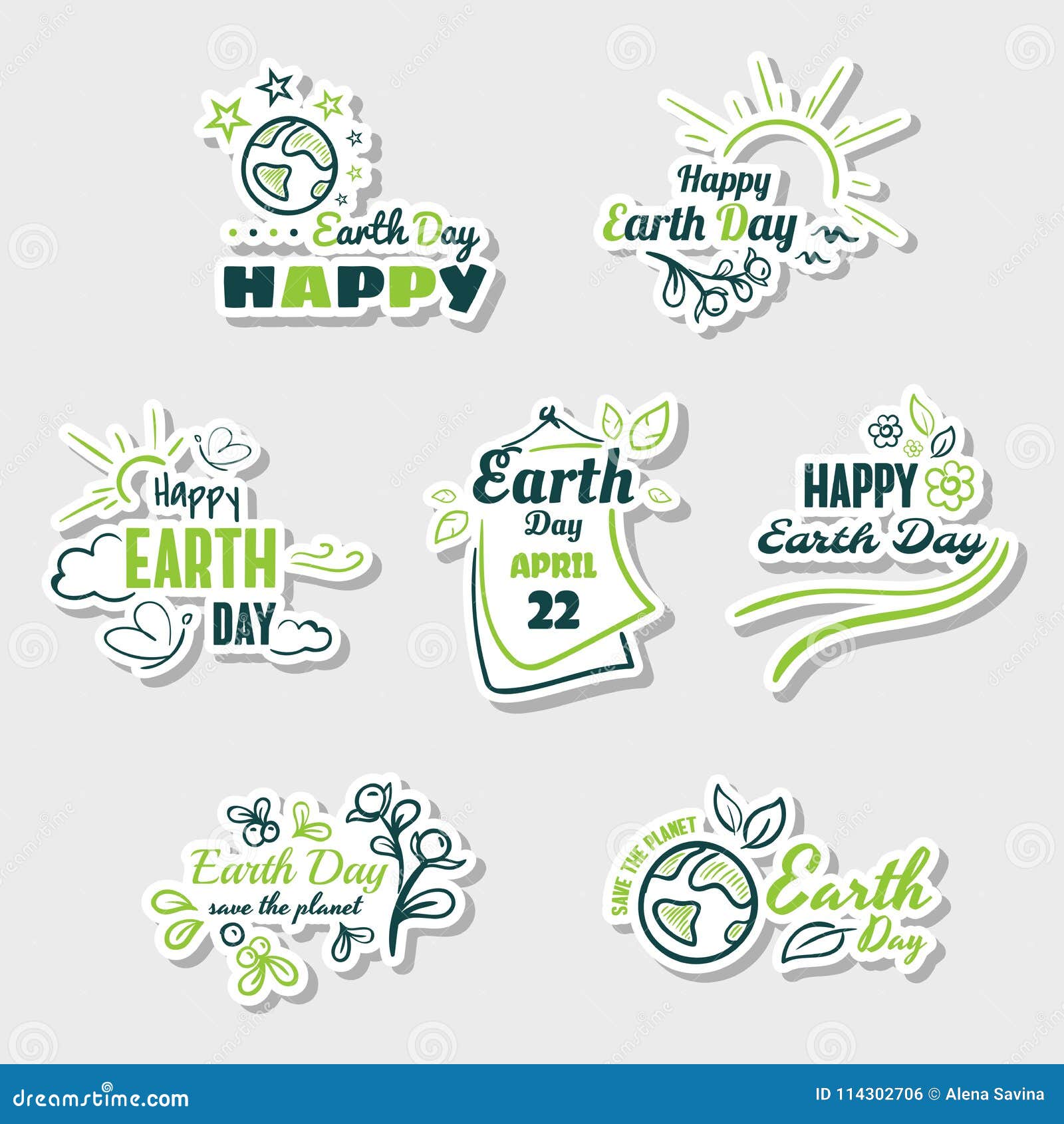 Set Stickers Earth Day stock vector. Illustration of label - 114302706