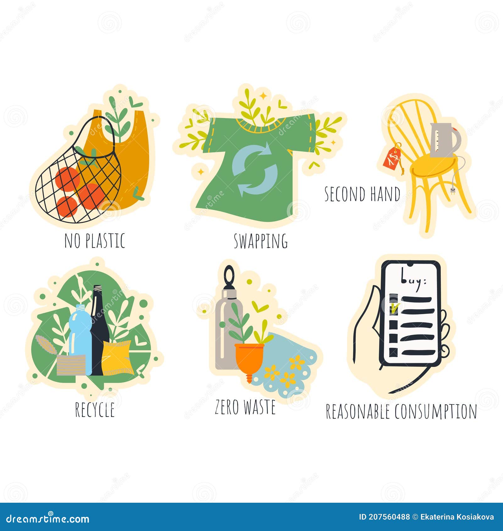 A Set of Stickers about Environmental Protection. Vector Illustration ...
