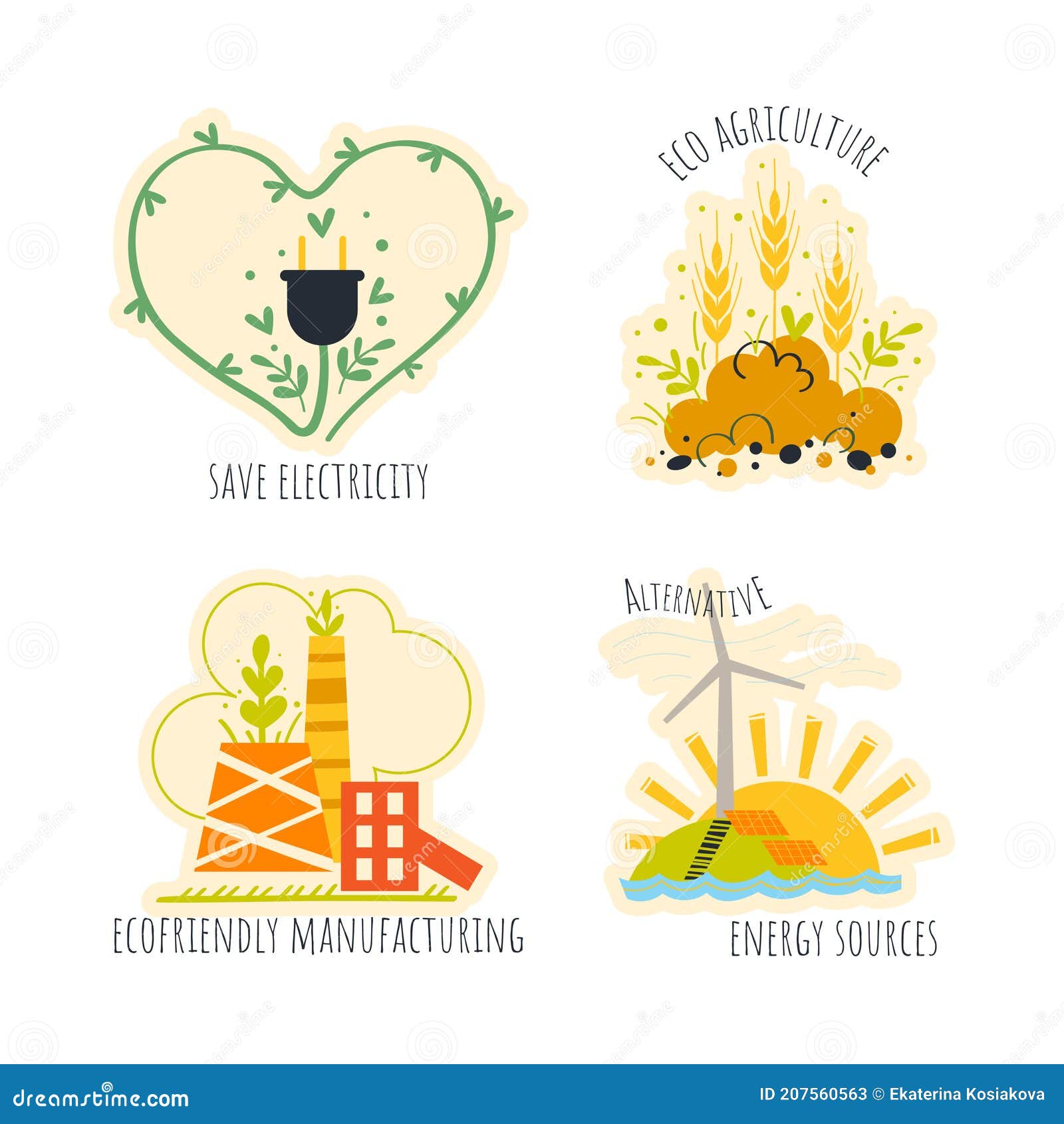 A Set of Stickers about Environmental Protection. Vector Illustration ...