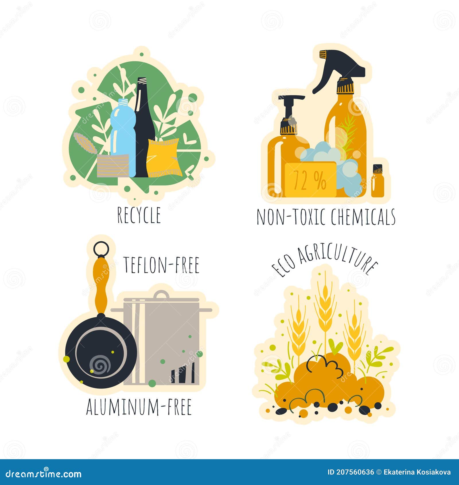 A Set of Stickers about Environmental Protection. Vector Illustration ...