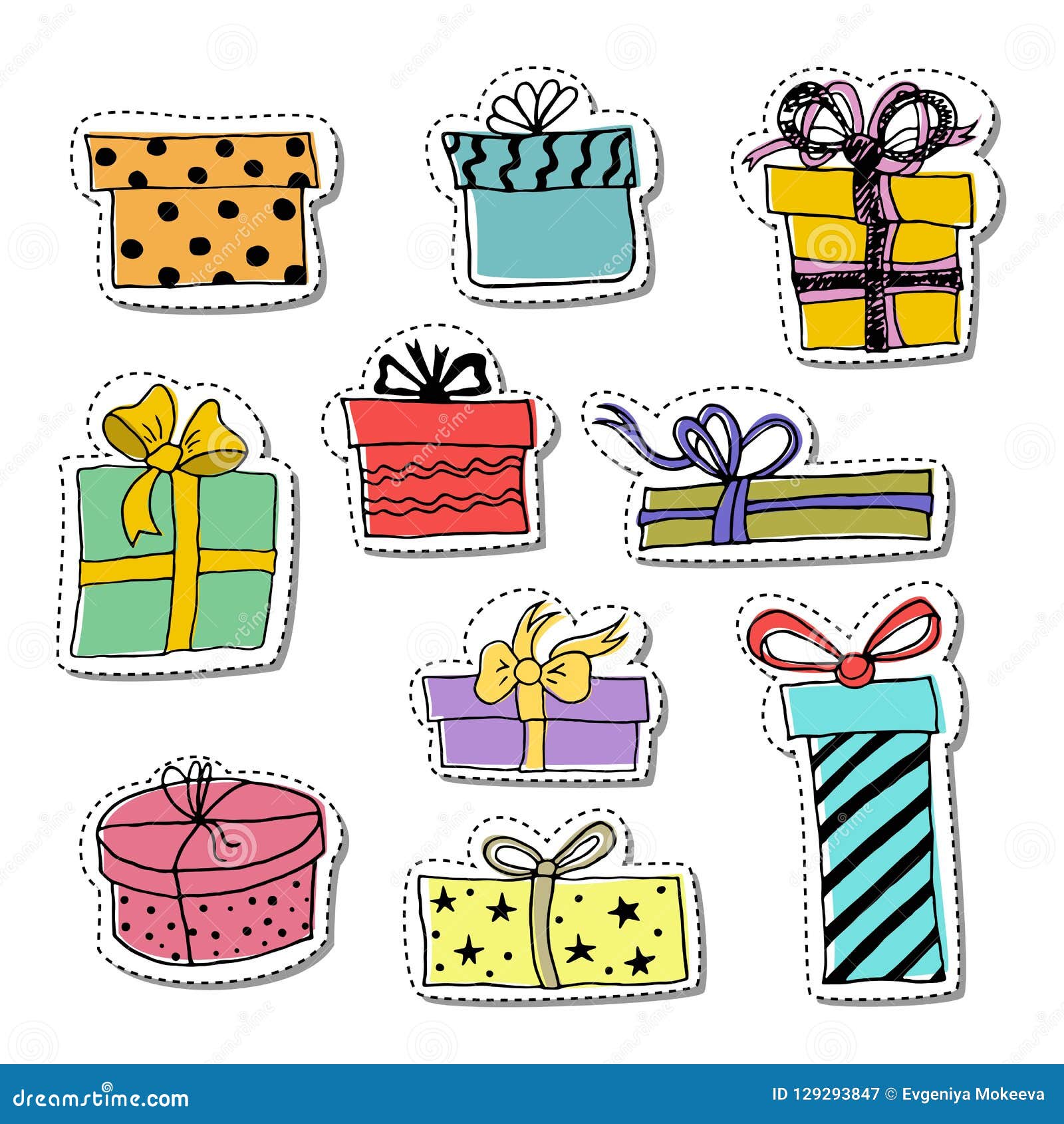 Set of Stickers with Hand Drawn Gift Boxes. Stock Illustration ...