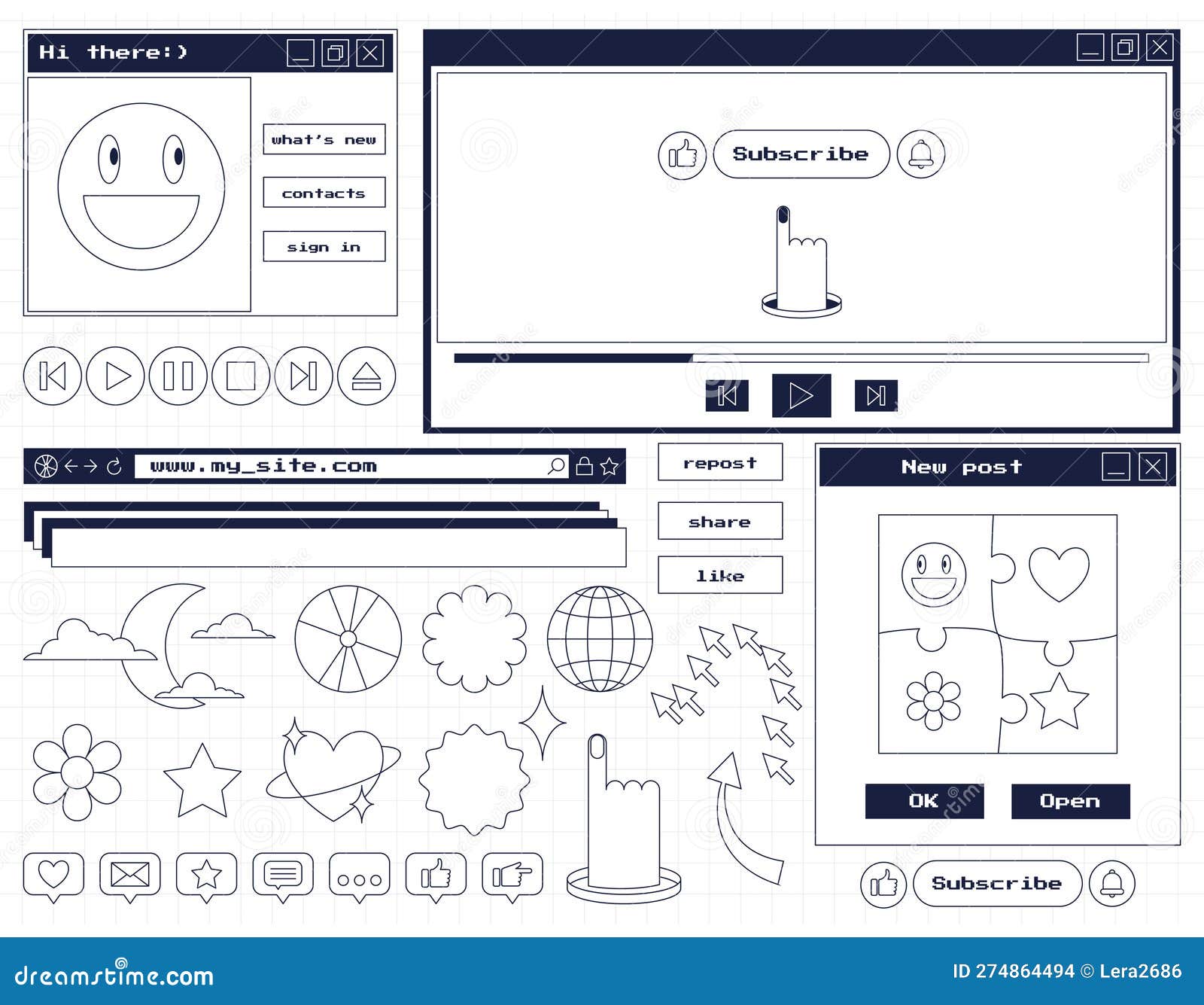 A Set of Stickers and Icons in Retro Aesthetics Old Computer Style ...