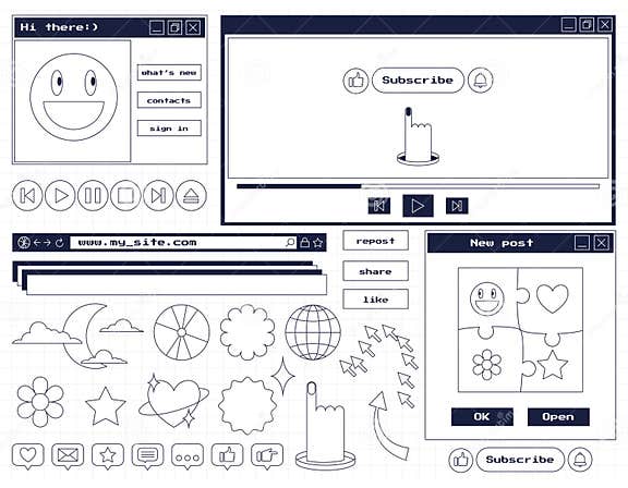 A Set of Stickers and Icons in Retro Aesthetics Old Computer Style ...