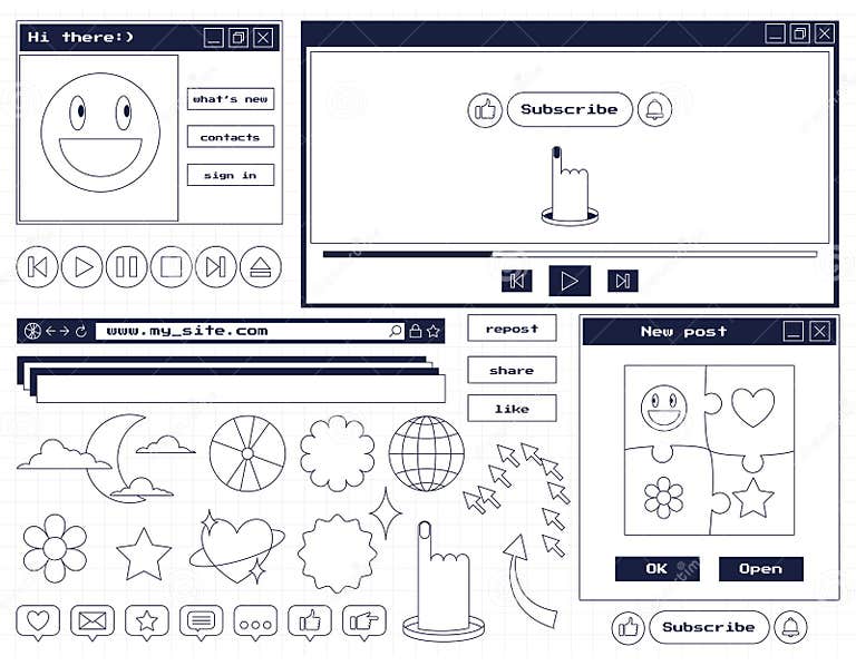 A Set of Stickers and Icons in Retro Aesthetics Old Computer Style ...