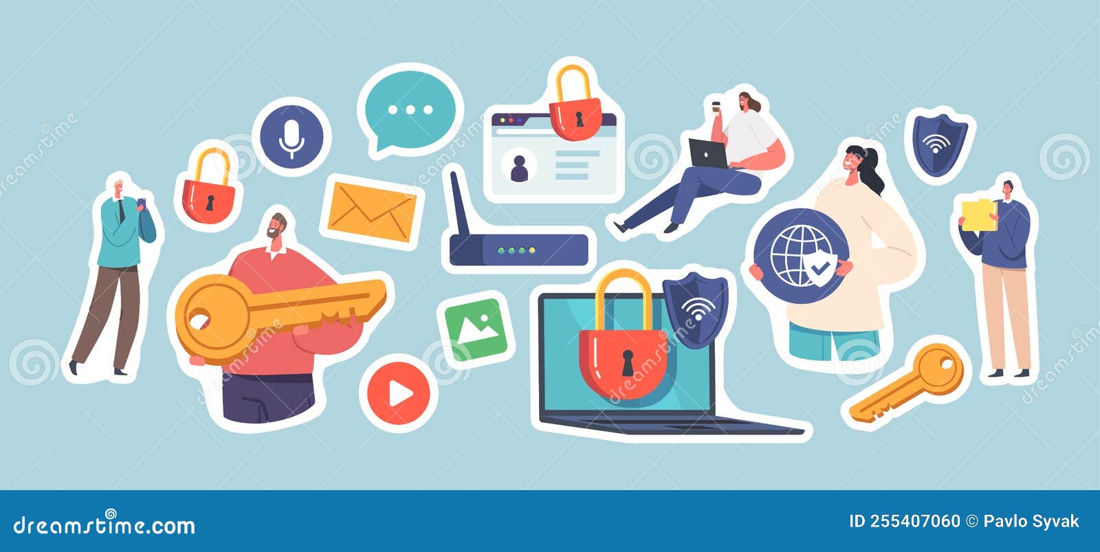 Set of Stickers Internet Safety, Computer Privacy, Data Protection ...