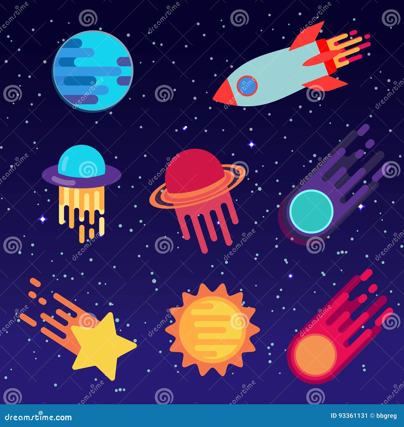 Set of Stickers with Space Objects. Cartoon Vector Illustration for ...