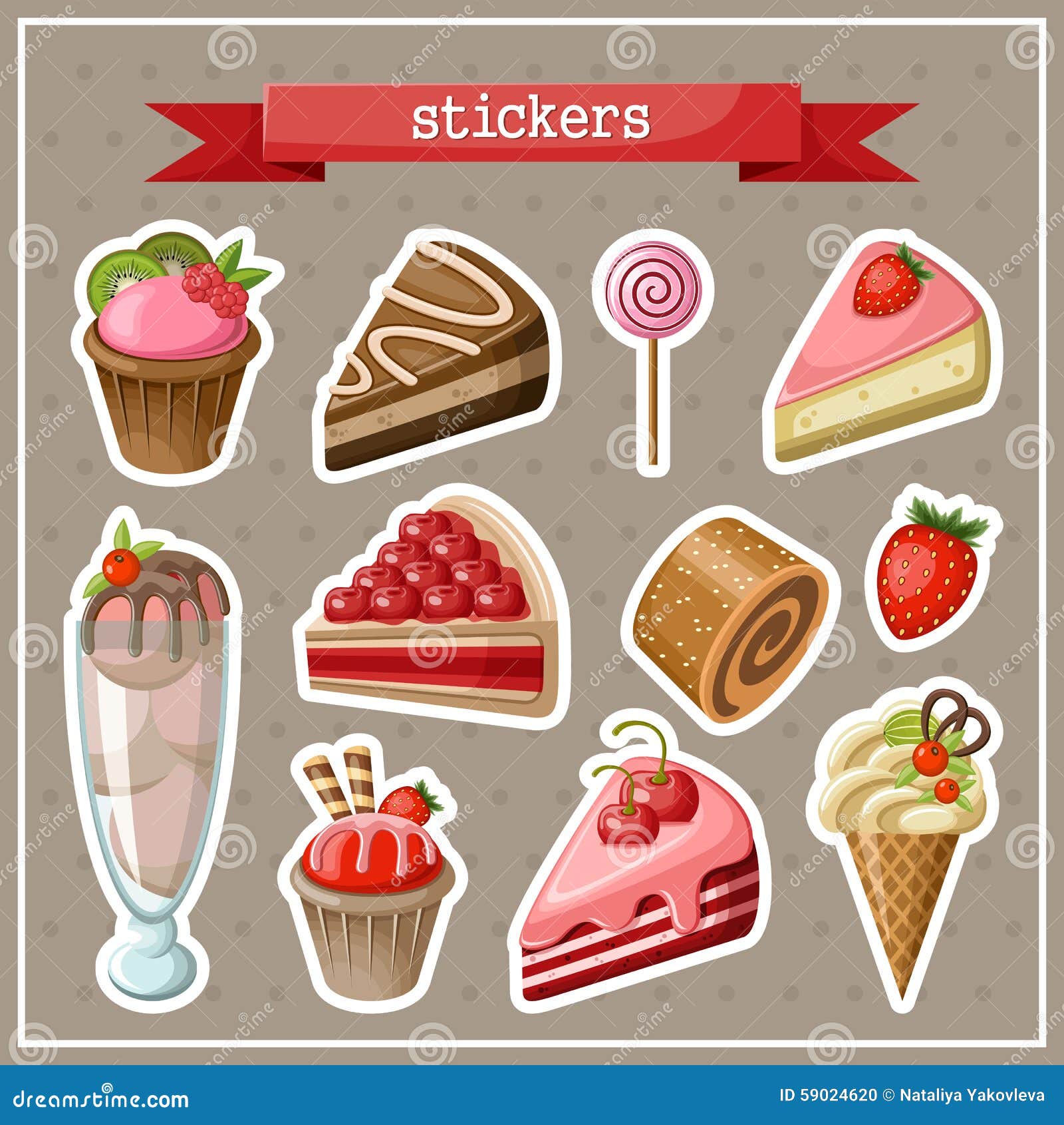 Set of Stickers with Sweets, Cakes, Ice Cream and Cupcakes. Stock ...