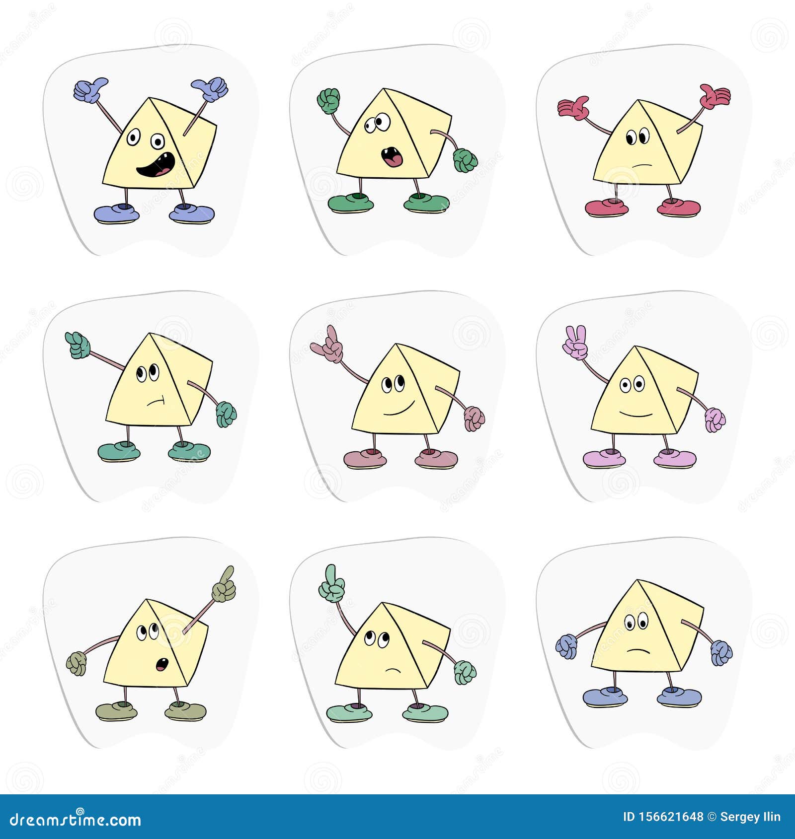 Set of Stickers. Vector Collection of Funny Cartoon Pyramids Stock ...