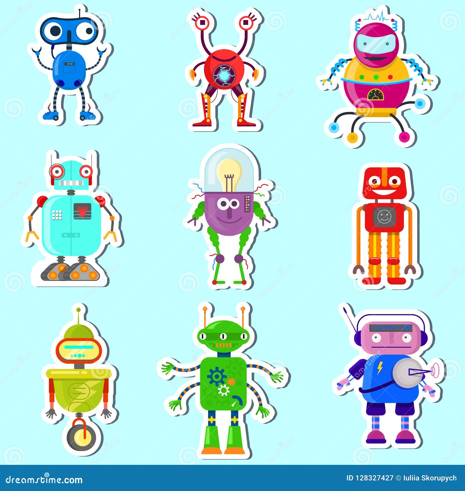 Stickers witn cute robots stock vector. Illustration of mechanical ...