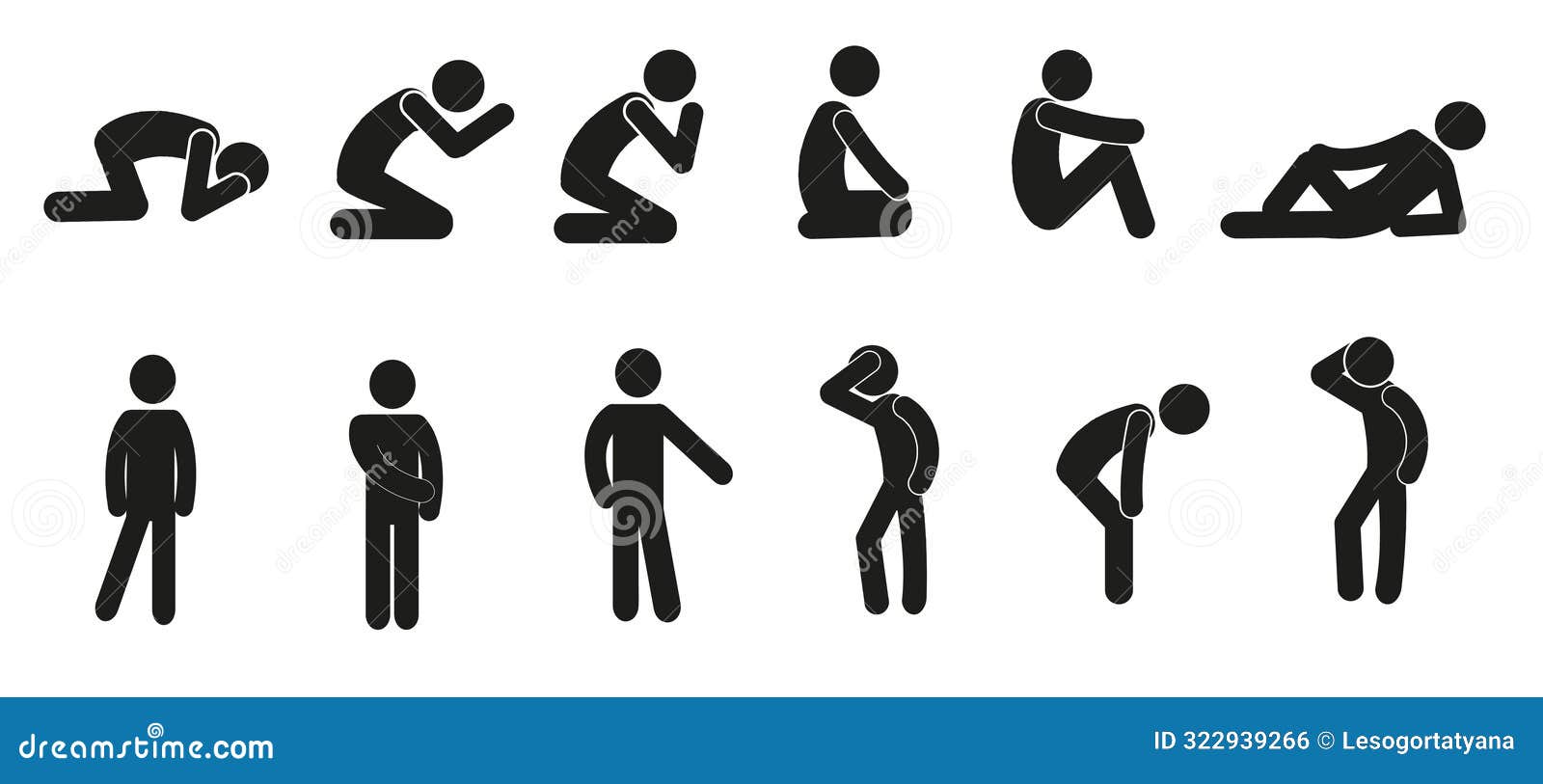 A Set of Stickman, a Stick Figure in Different Poses, a Flat Vector ...