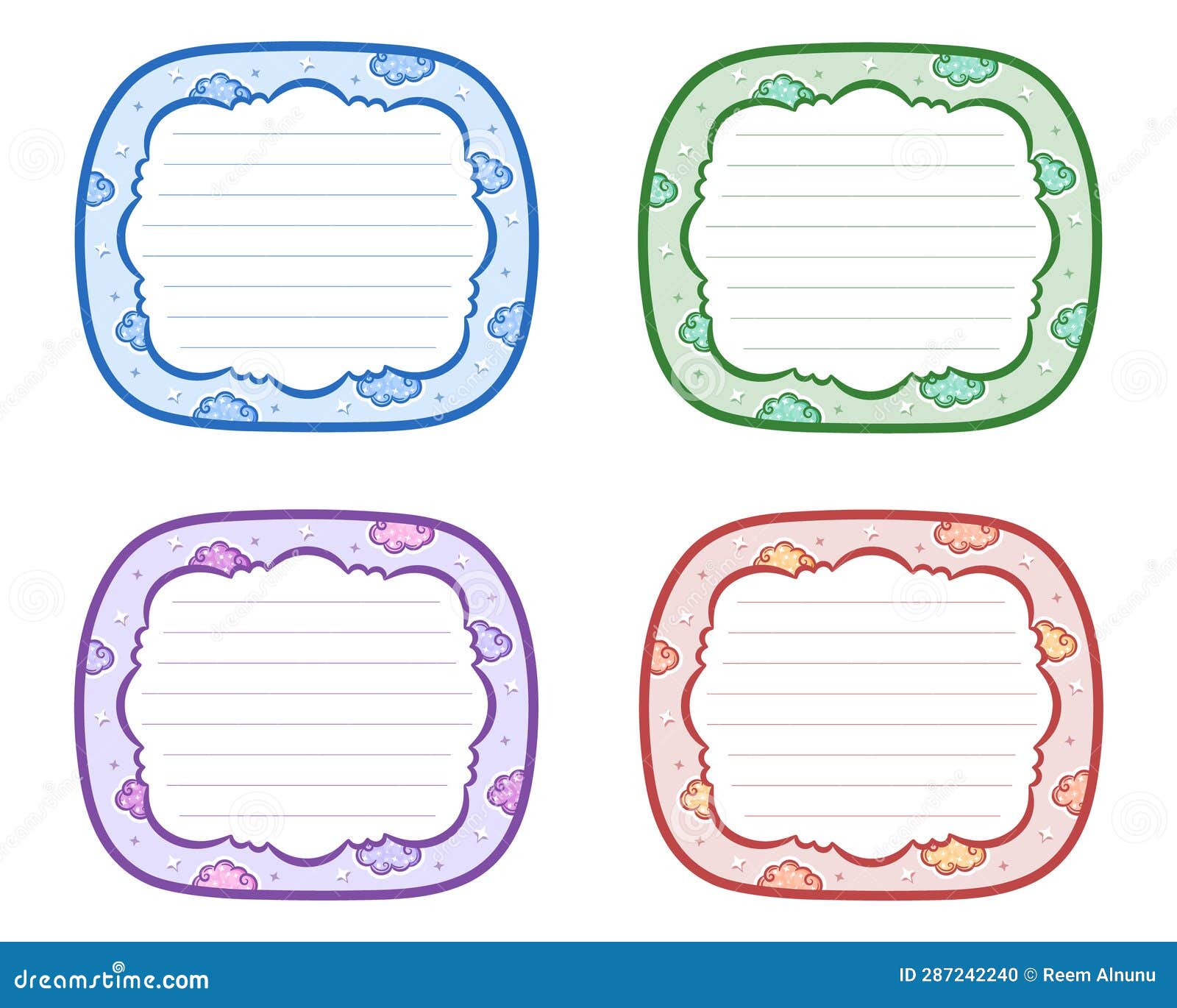 Set of Sticky Cute Clouds Frames Letter Notes for Writing with Pastel ...