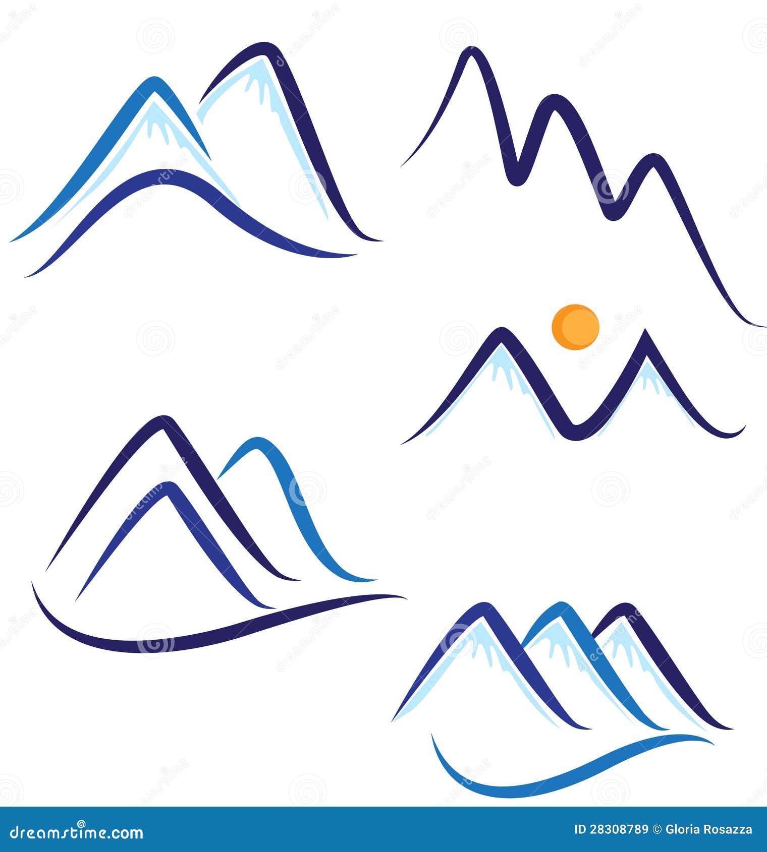 Set stilisierte Berge vektor abbildung. Illustration von lichtstrahlen ...