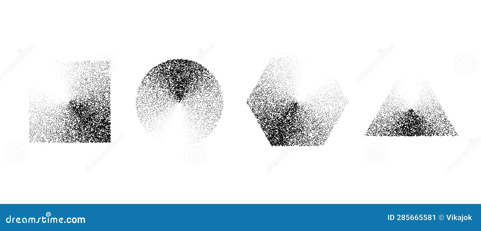 Set of Stippled Gradient Shapes. Black Dotted Square, Circle, Hexagon ...