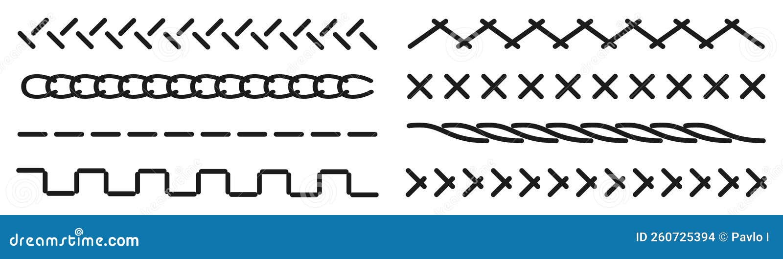 Set Stitch Sewing Machine. Cut Lines. Sewing Stitches Set Seam - Vector ...