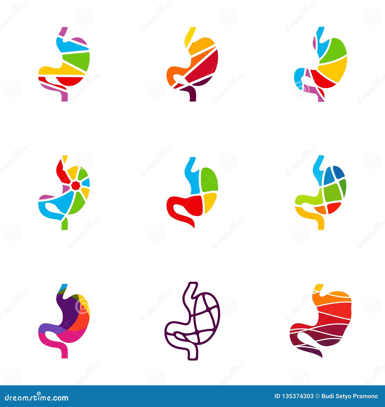 Set of Stomach Logo Design Concept, Stomach with Colorful Logo Template ...