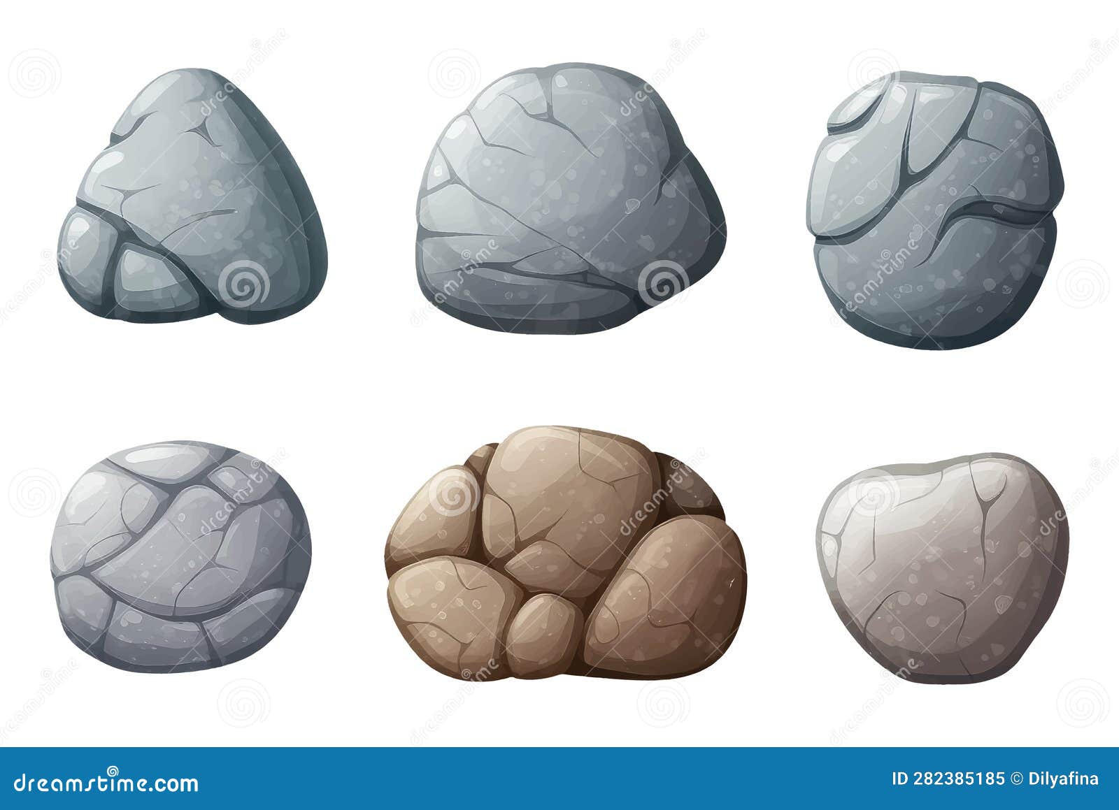 Set Stone Button in Cartoon Style for Video Game Isolated on White ...