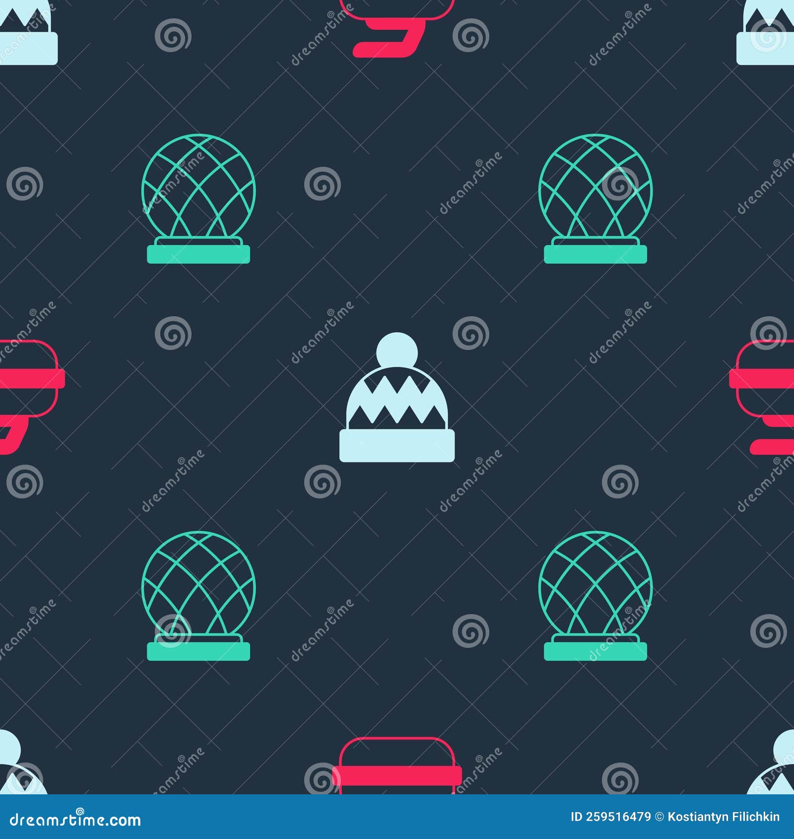 Set Stone for Curling, Beanie Hat and Montreal Biosphere on Seamless ...