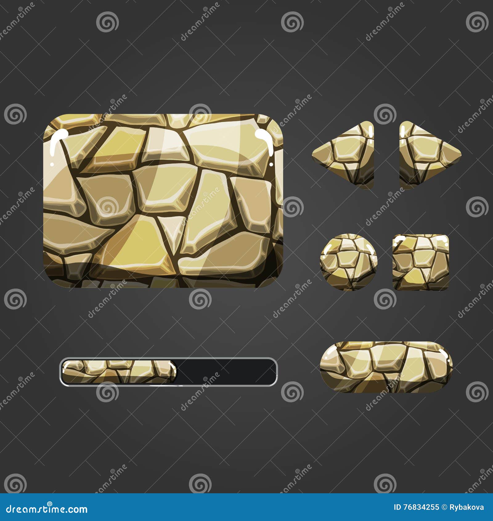 Set of Stone Different Buttons Stock Vector - Illustration of rock ...