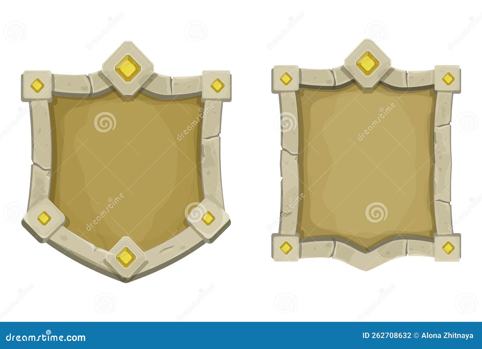 Set Stone Frame with Border and Gemstones, Shield Shape, Empty Medieval ...