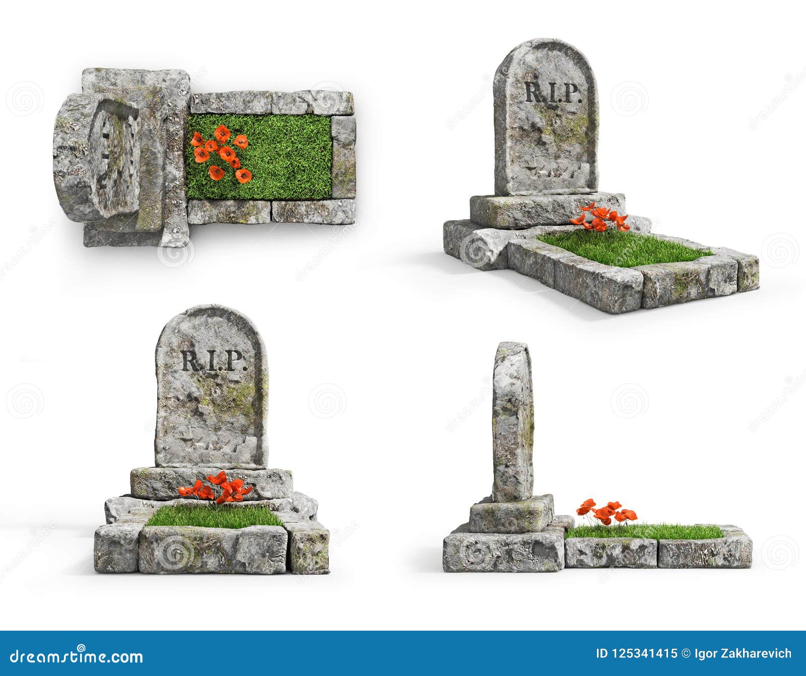 Set of Stone Grave with Grass in Different View Stock Illustration ...