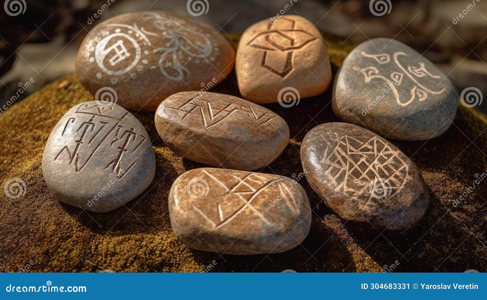 Set of Stones with Ancient Unknown Symbols Stock Image - Image of ...