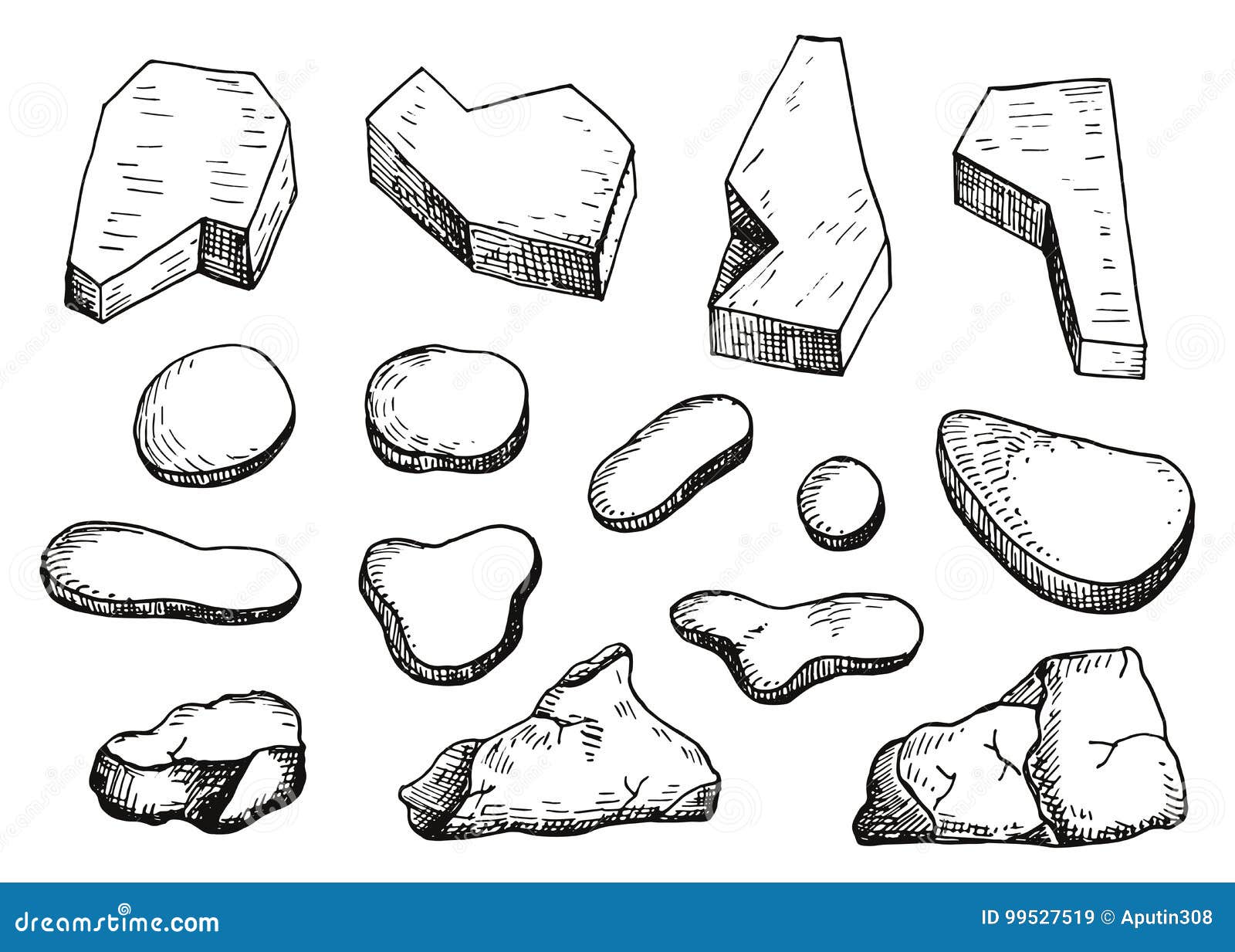 Set of Stones Vector . Hand Drawings Stock Vector - Illustration of ...