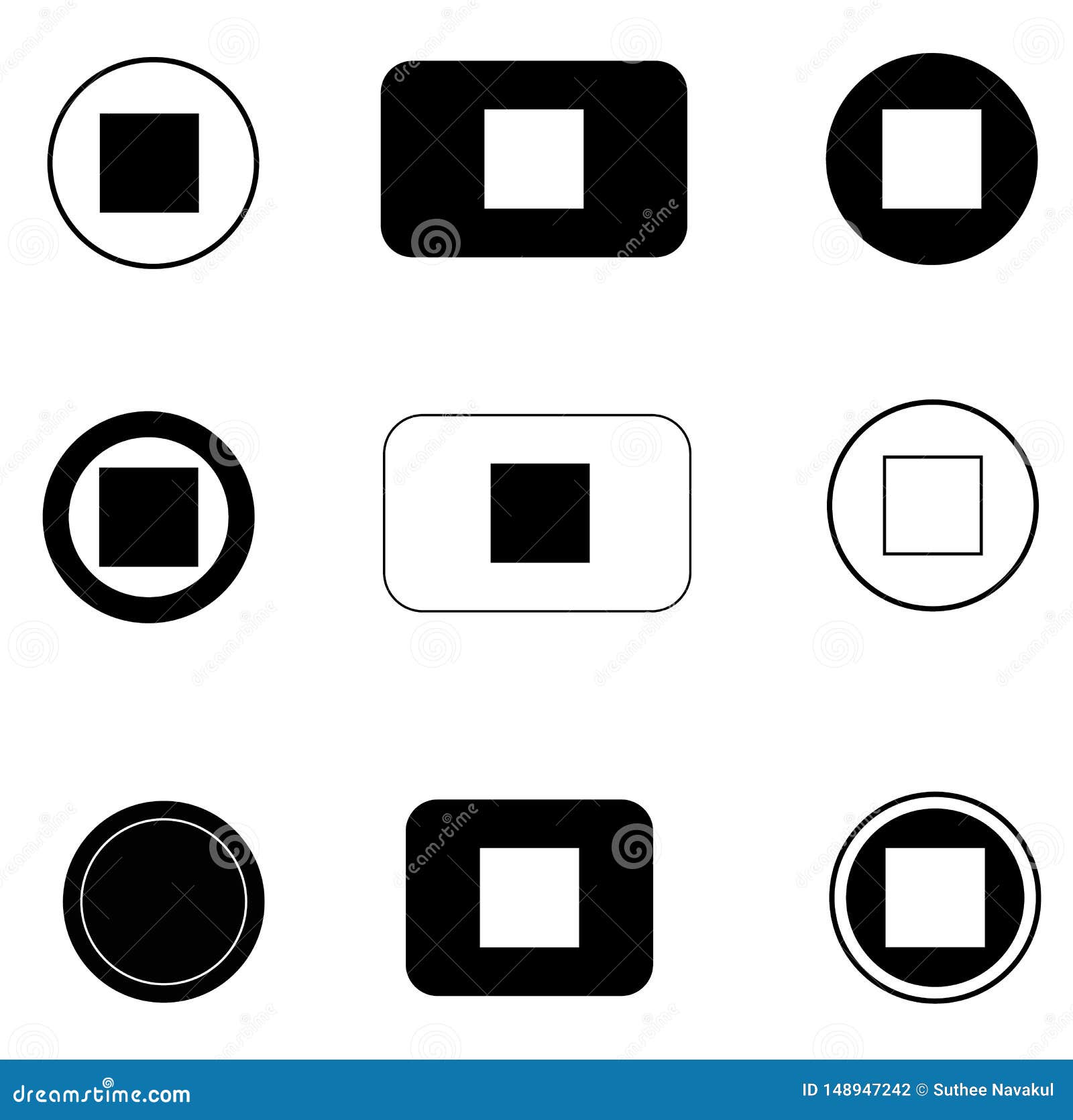 Set Stop Button Icon on White Background. Flat Style. Stop Button Icon ...