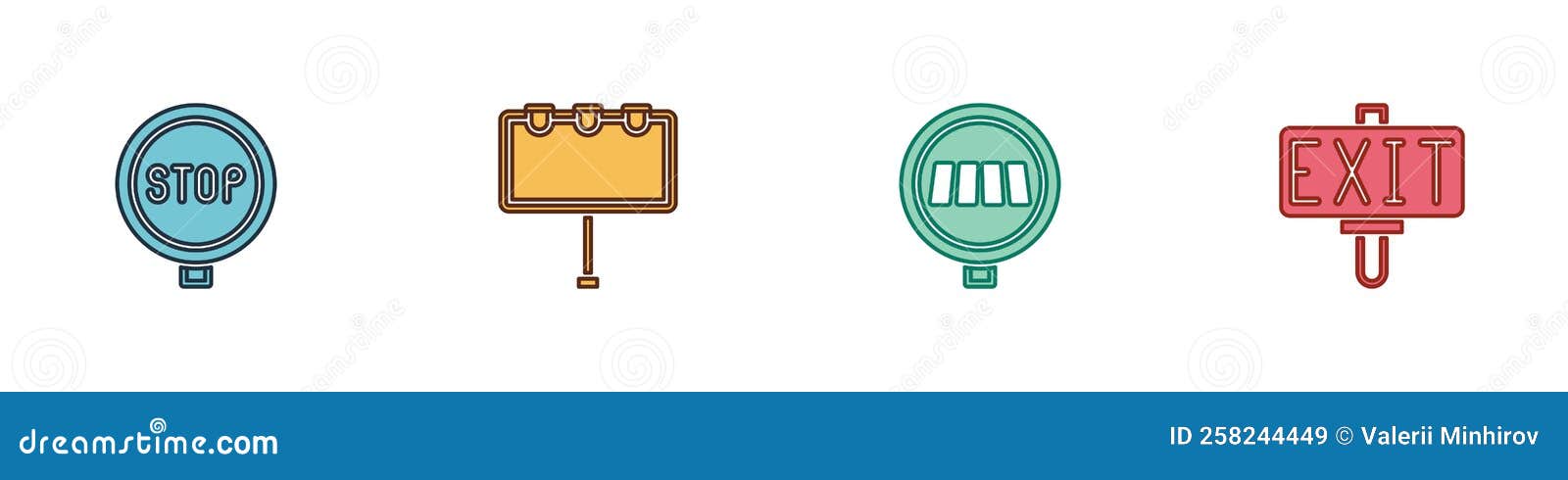 Set Stop Sign, Billboard with Lights, Pedestrian Crosswalk and Fire ...