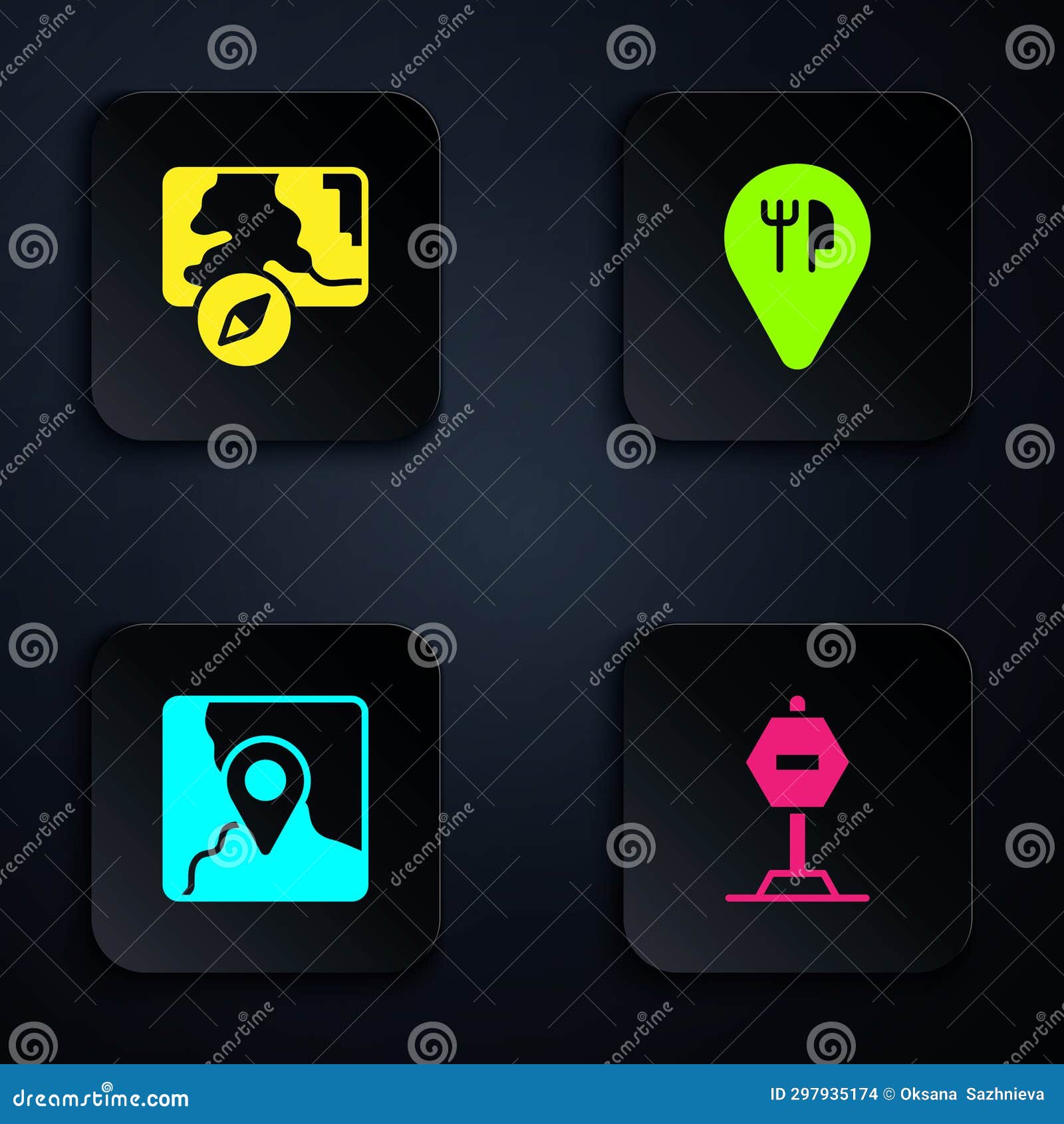 Set Stop Sign, City Map Navigation, Folded with Location Marker and ...