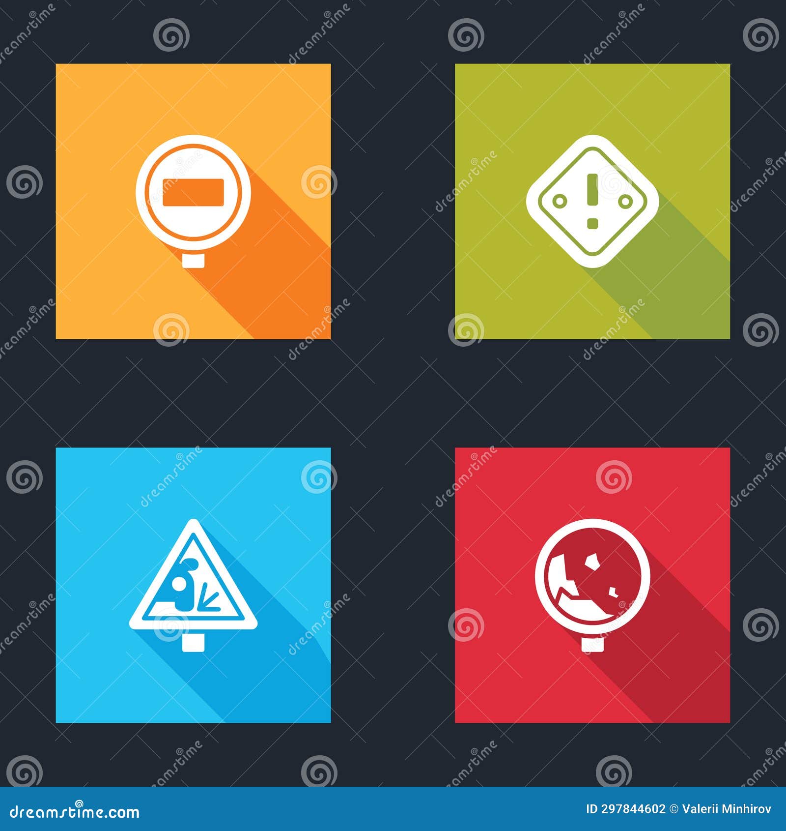 Set Stop Sign, Exclamation Mark in Triangle, Warning Road and Road ...