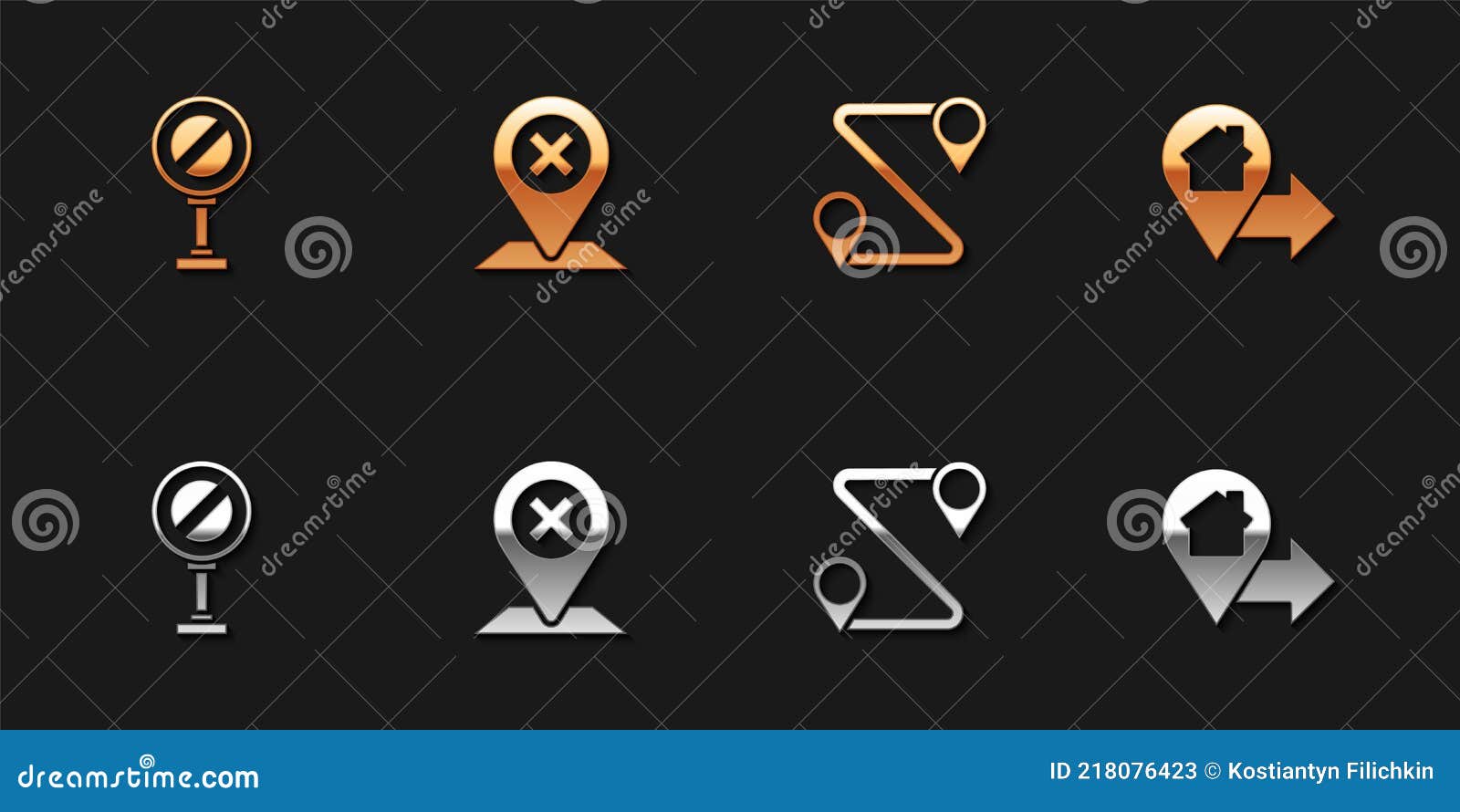 Set Stop Sign, Location, Route Location and with House Icon. Vector ...