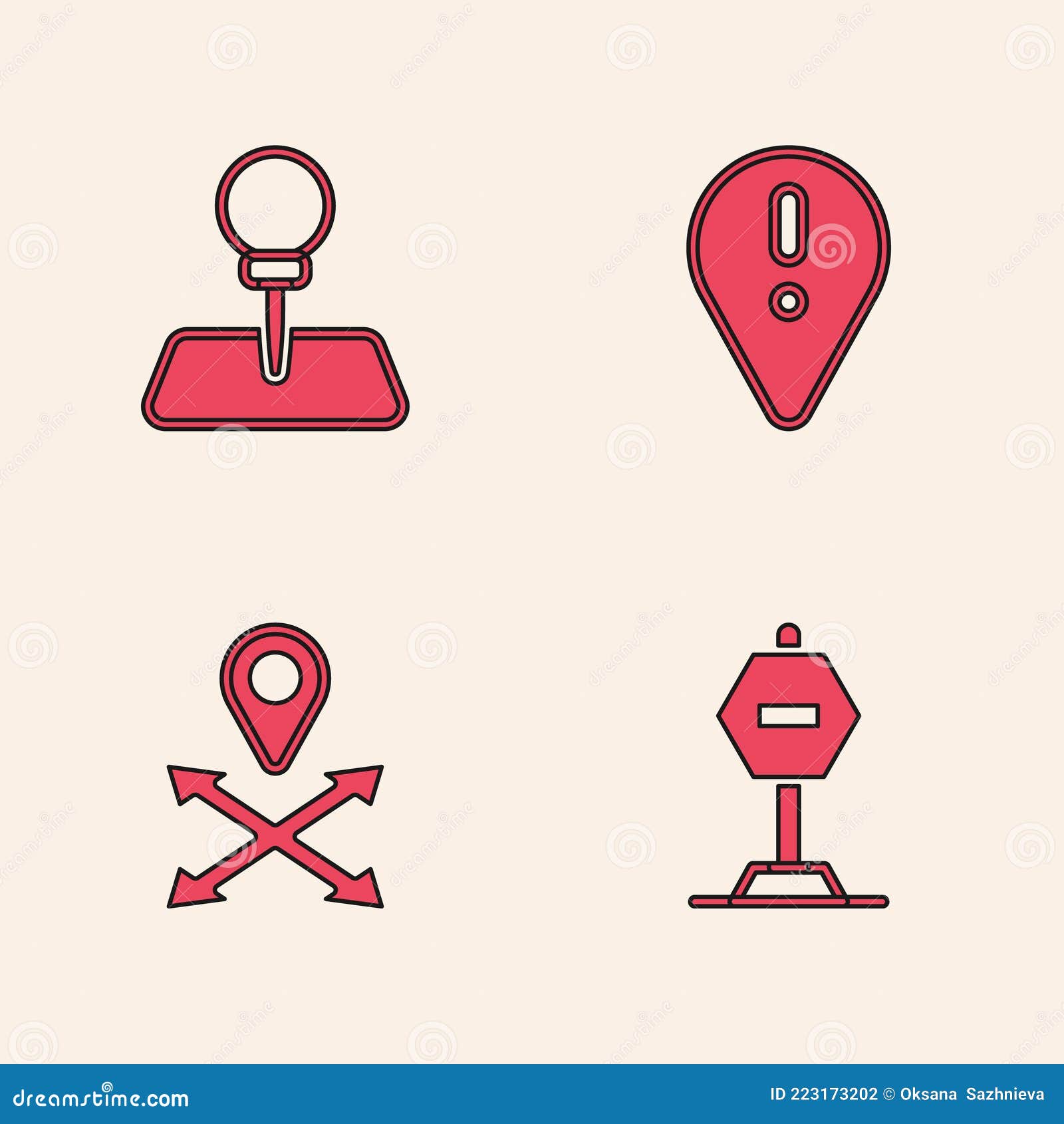 Set Stop Sign, Push Pin, Location with Exclamation Mark and Icon ...