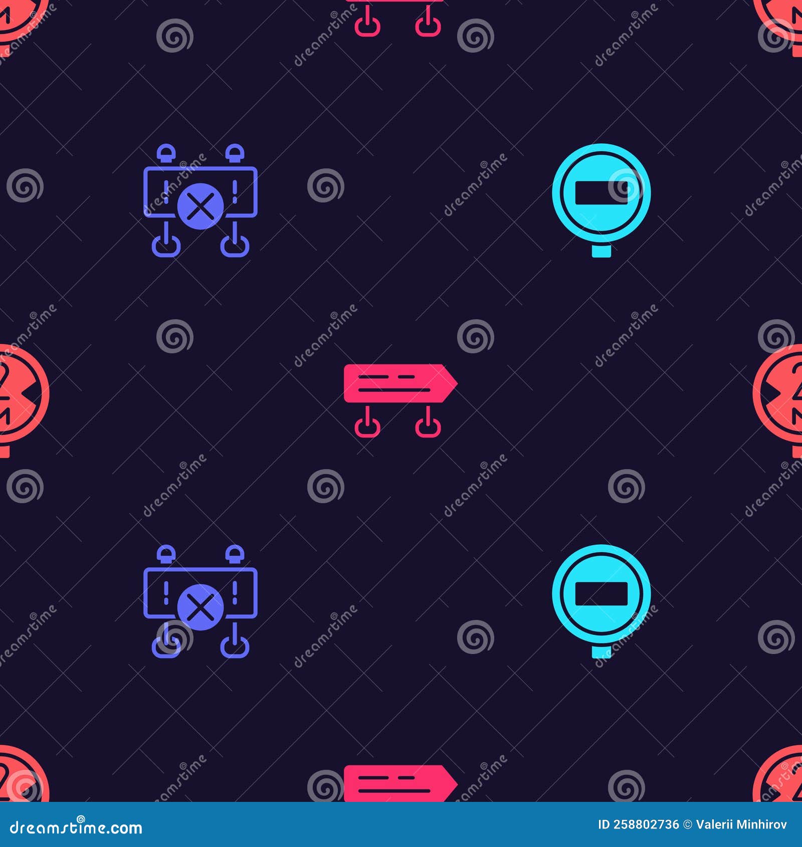 Set Stop Sign, Road Barrier, Traffic and on Seamless Pattern. Vector ...