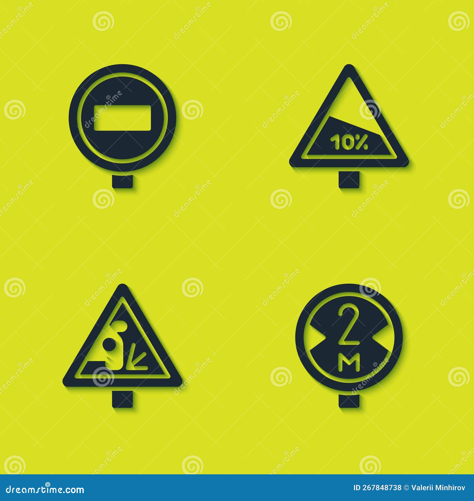 Set Stop Sign, Road Traffic, Warning Road and Steep Ascent and Descent ...