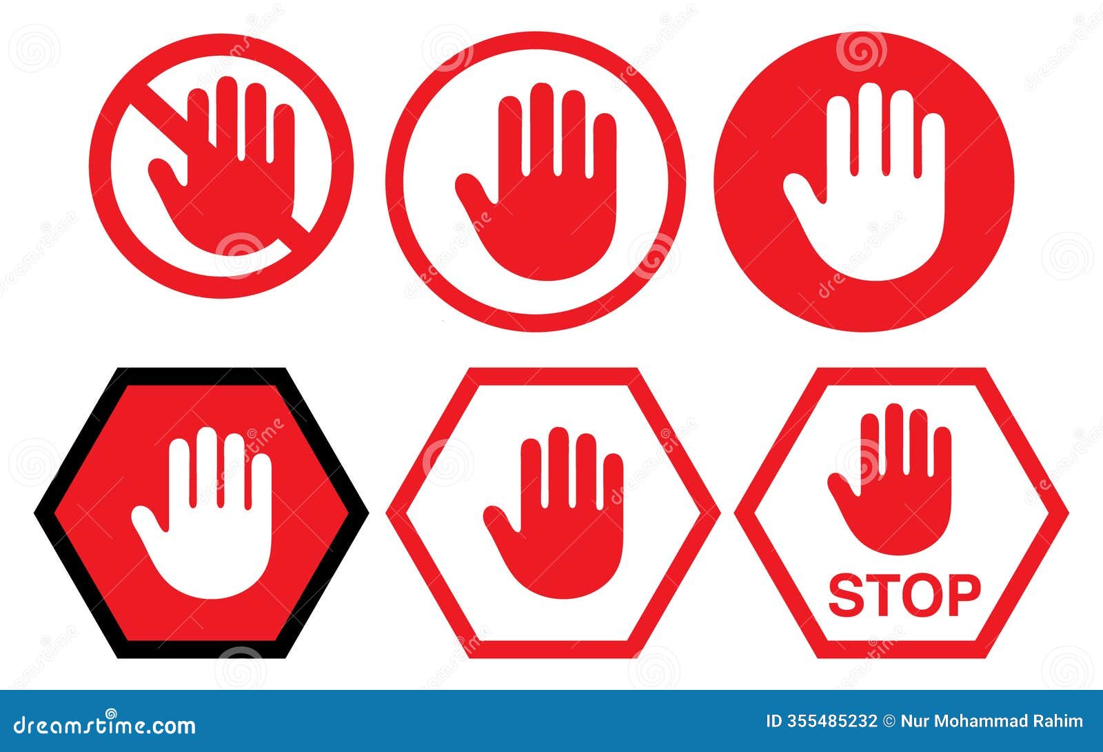 Set of Stop Street Icon Collection. Stop Hand Sign with Text. Red Stop ...