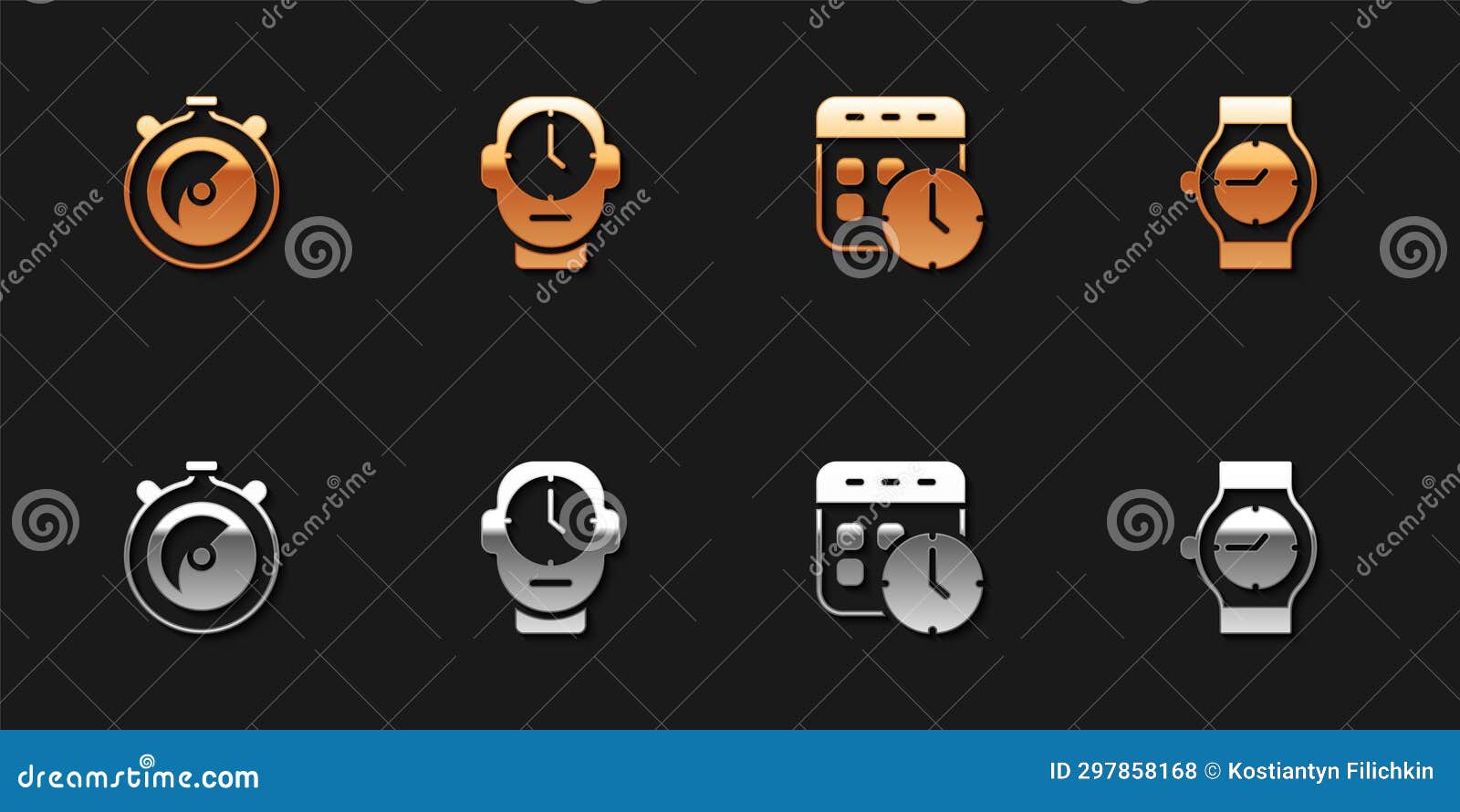 Set Stopwatch, Clock, Calendar and Clock and Wrist Icon. Vector Stock ...